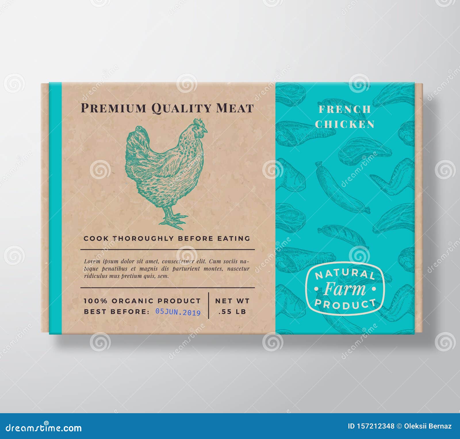 Meat Pattern Realistic Cardboard Box Container. Abstract Vector ...