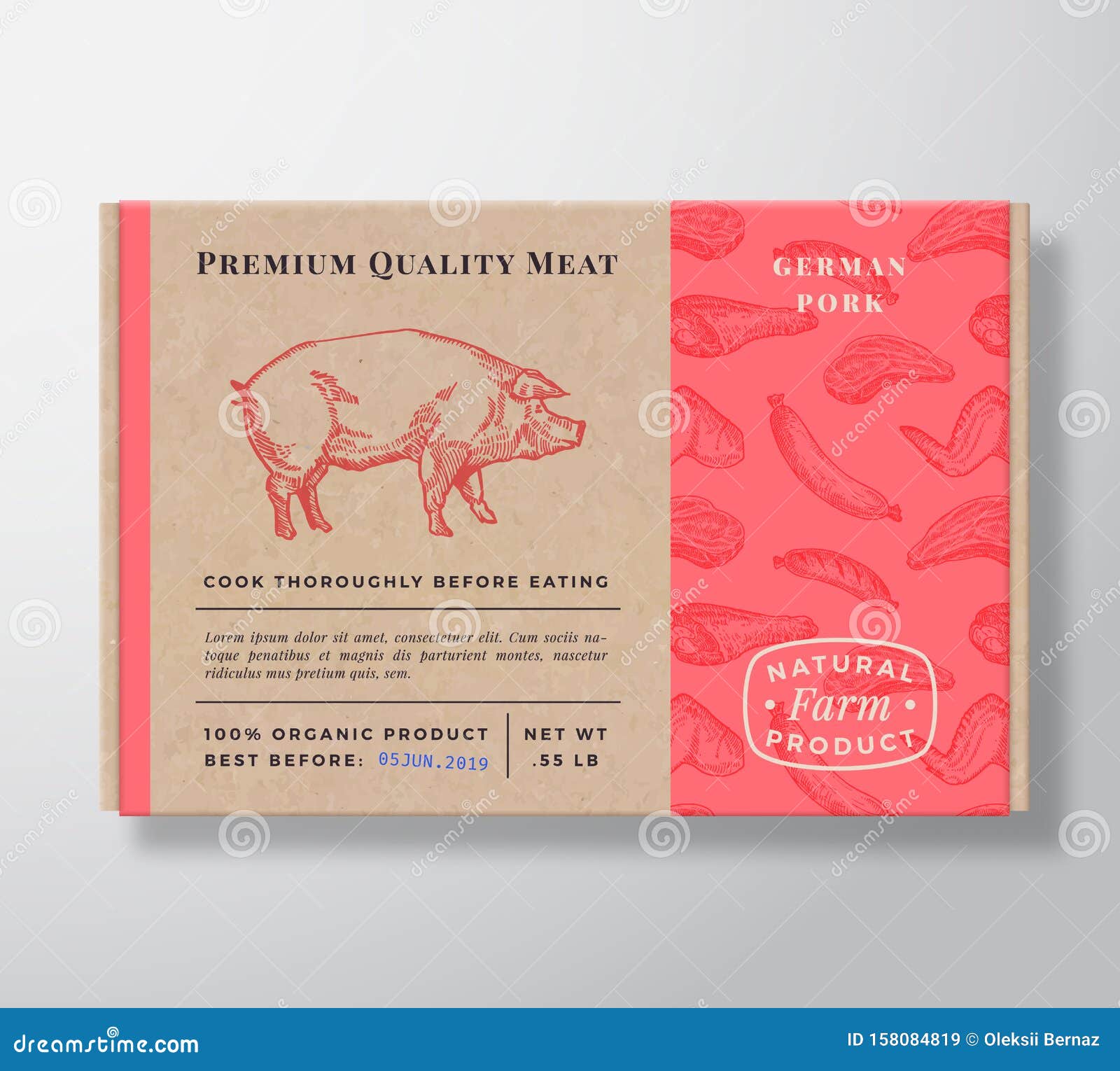 Meat Pattern Realistic Cardboard Box Container. Abstract Vector ...