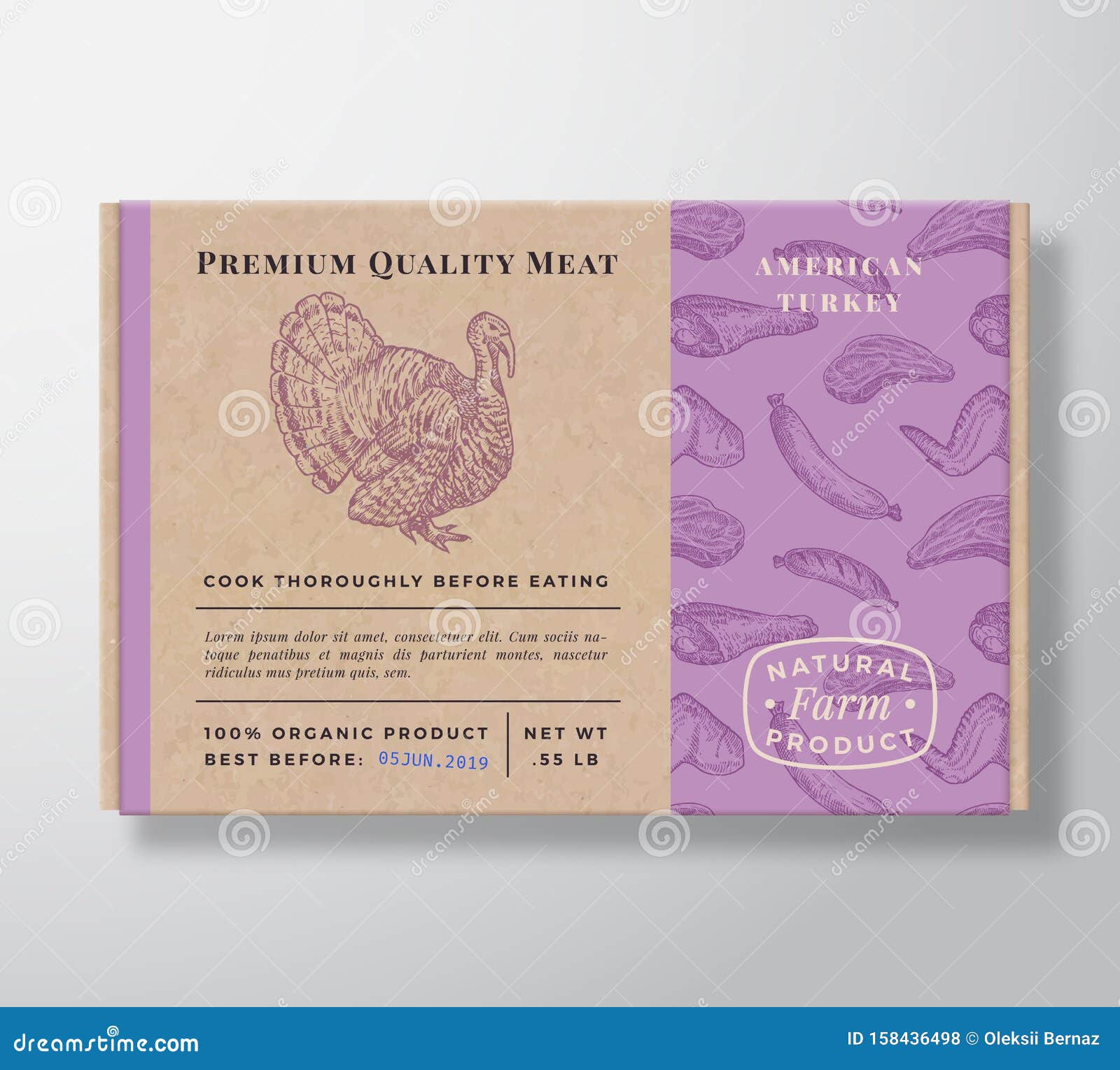 Meat Pattern Realistic Cardboard Box Container. Abstract Vector ...