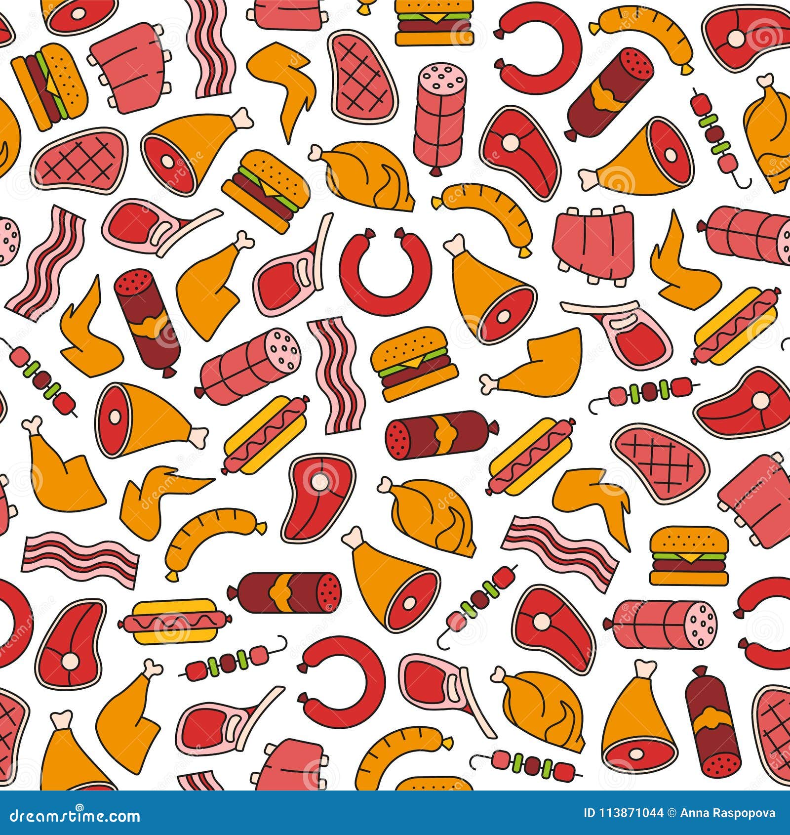 Meat Pattern Stock Vector Illustration Of Grill Element 113871044