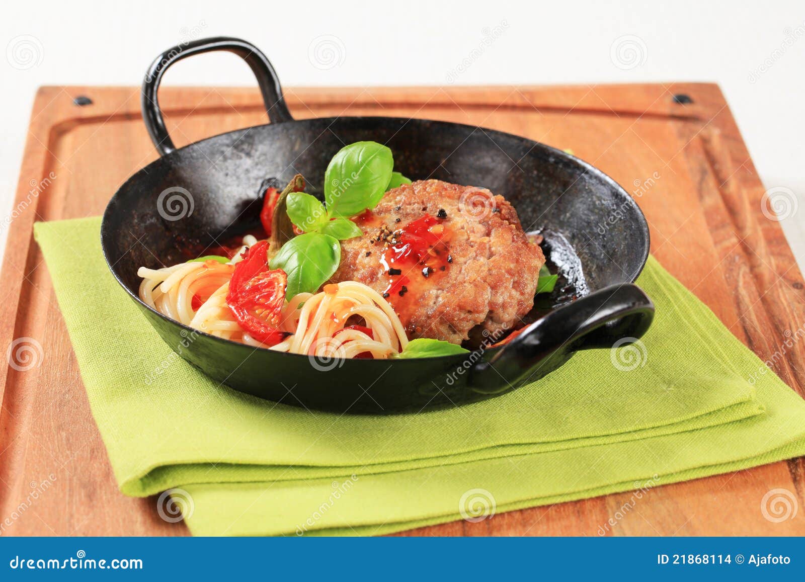 Meat Patty with Tomatoes and Spaghetti Stock Photo - Image of ground ...