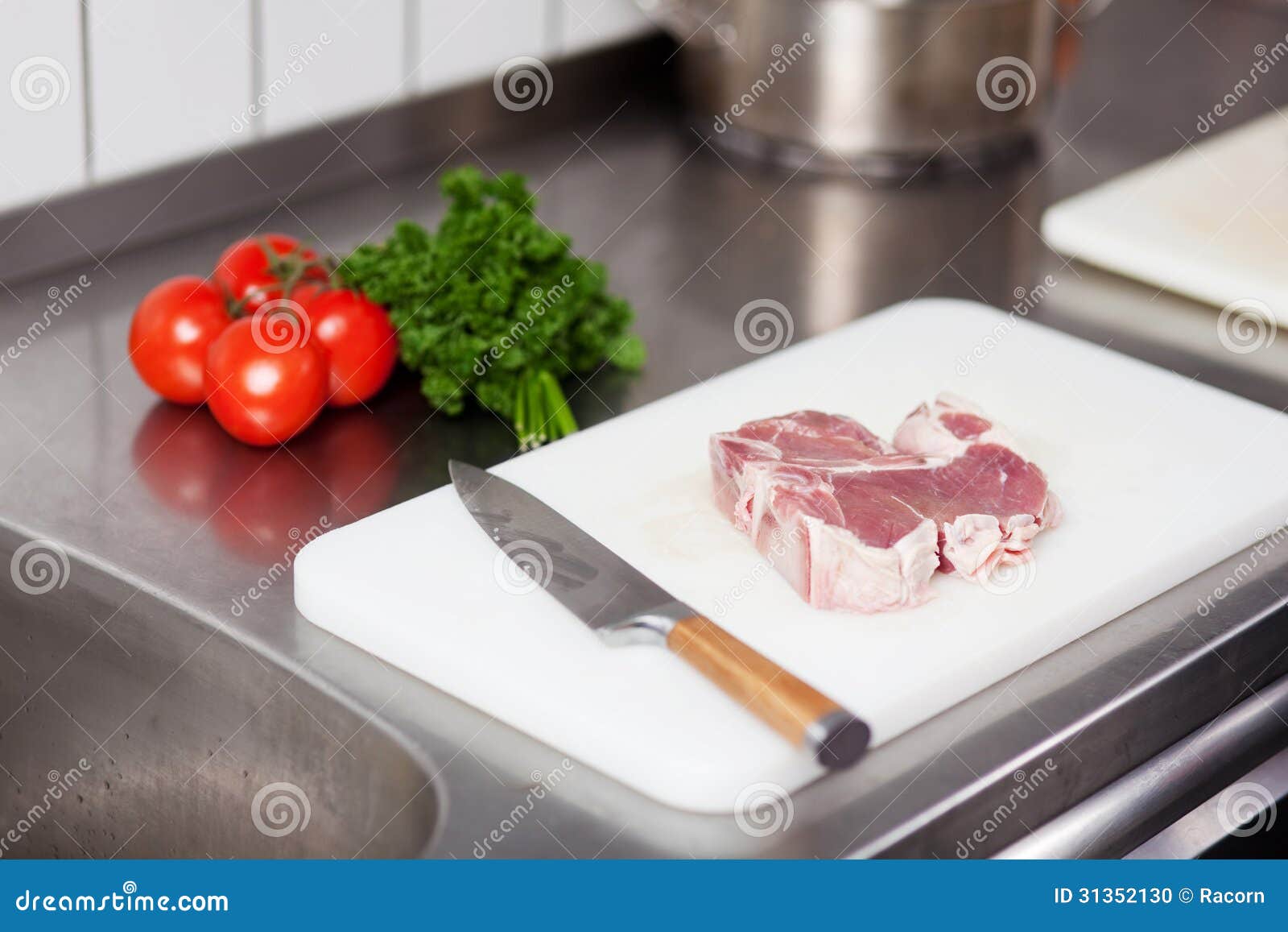 Meat Piece and Knife on Chopping Board Stock Photo - Image of food ...