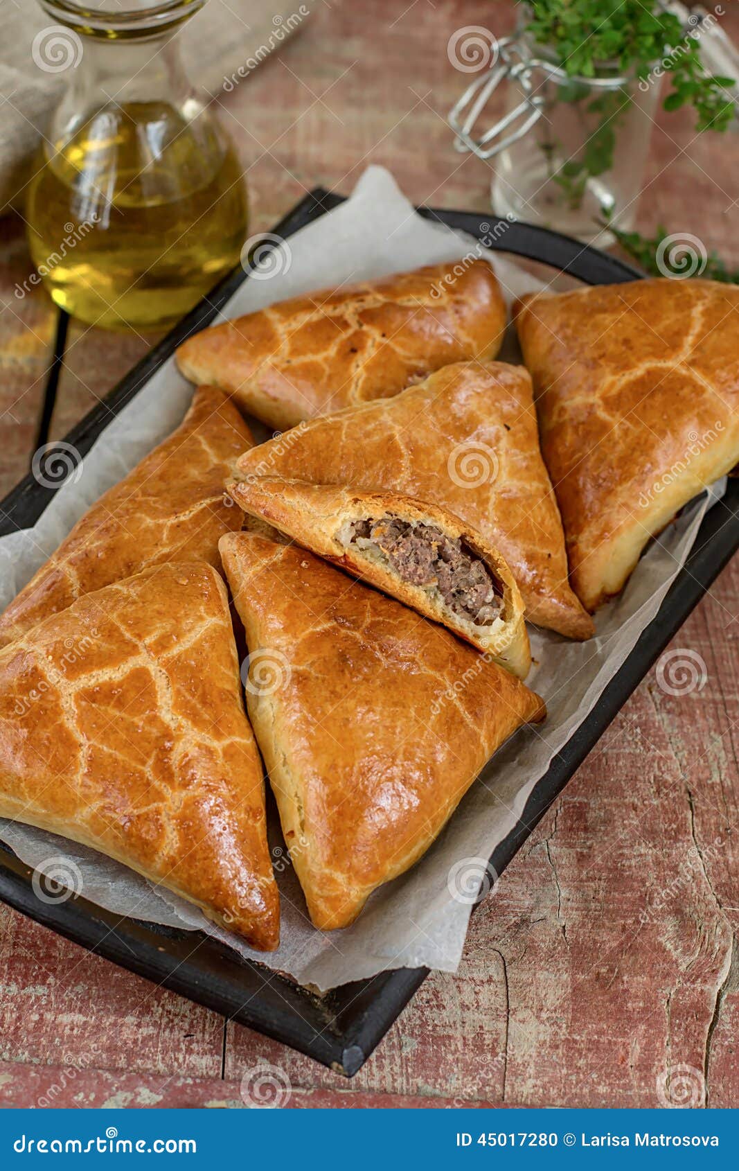 Meat Pies Samosas with Ground Beef Stock Photo - Image of baked, samsa ...