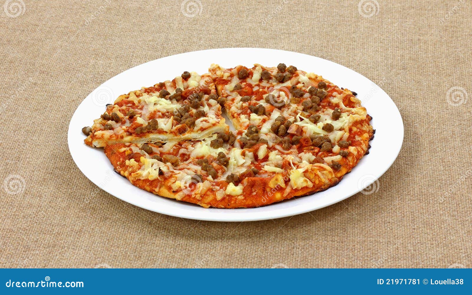 Meat Pizza White Plate stock image. Image of plate, cooked - 21971781