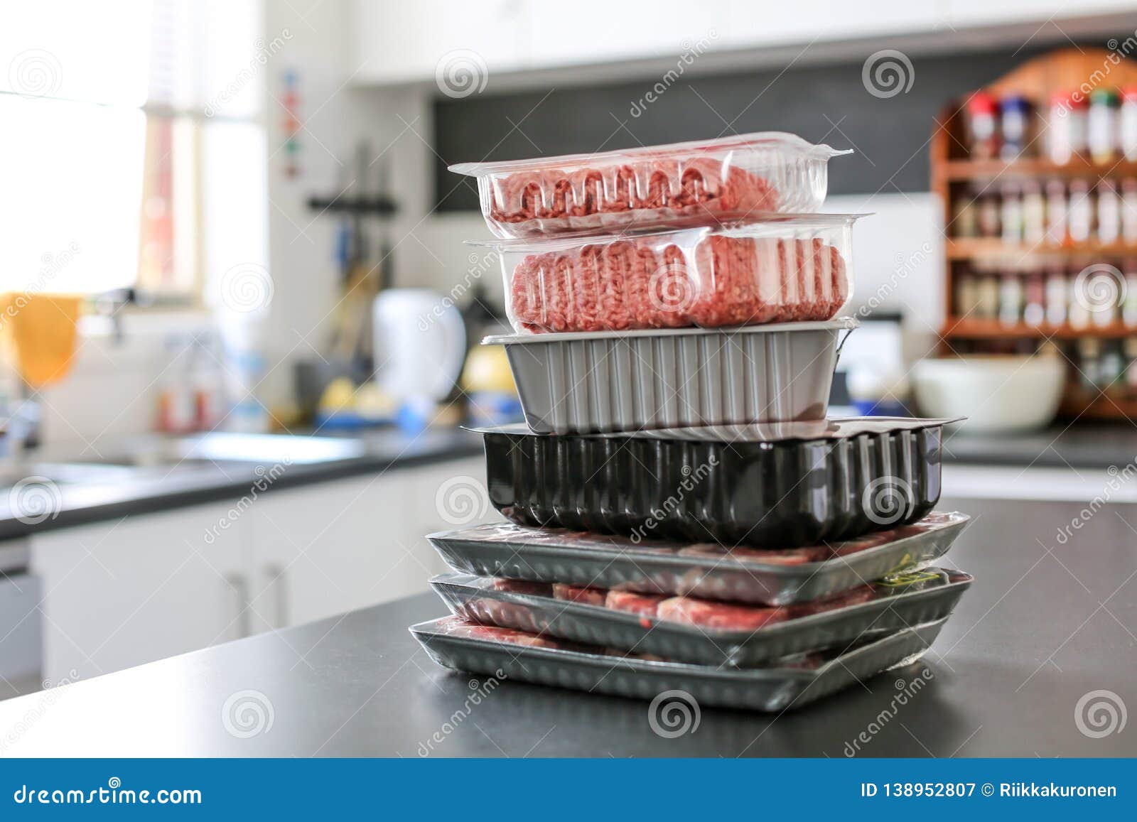 Meat in Plastic Packaging on a Kitchen Bench Stock Image - Image of ...
