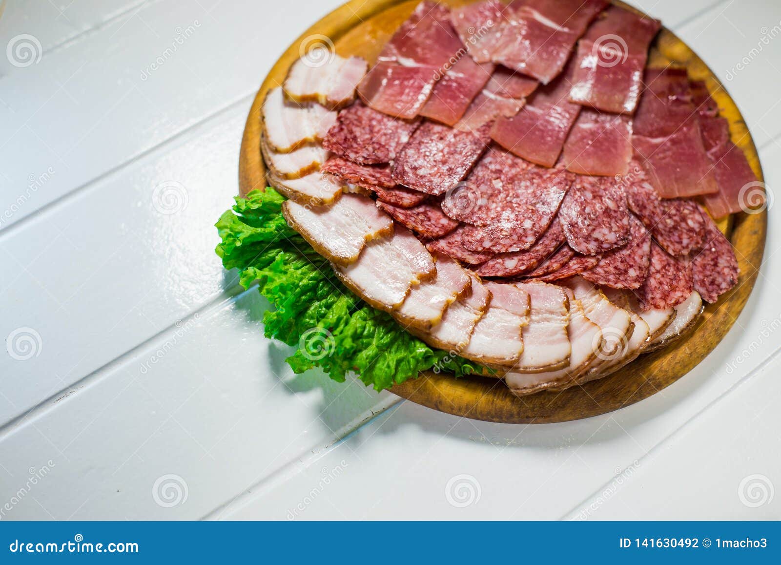 Meat Plate Set with Salami, Bacon, Hamon Stock Photo - Image of dinner ...
