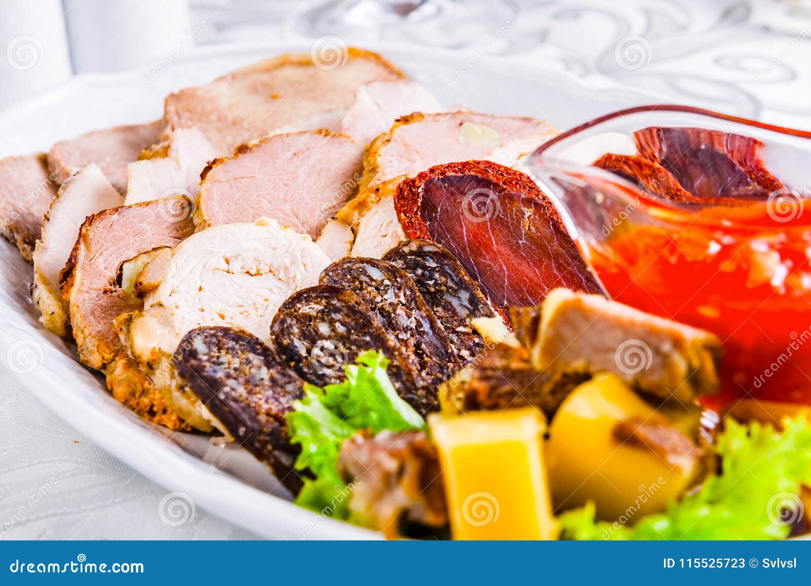 Meat Platter. Different Ham on White Plate Stock Image - Image of lunch ...