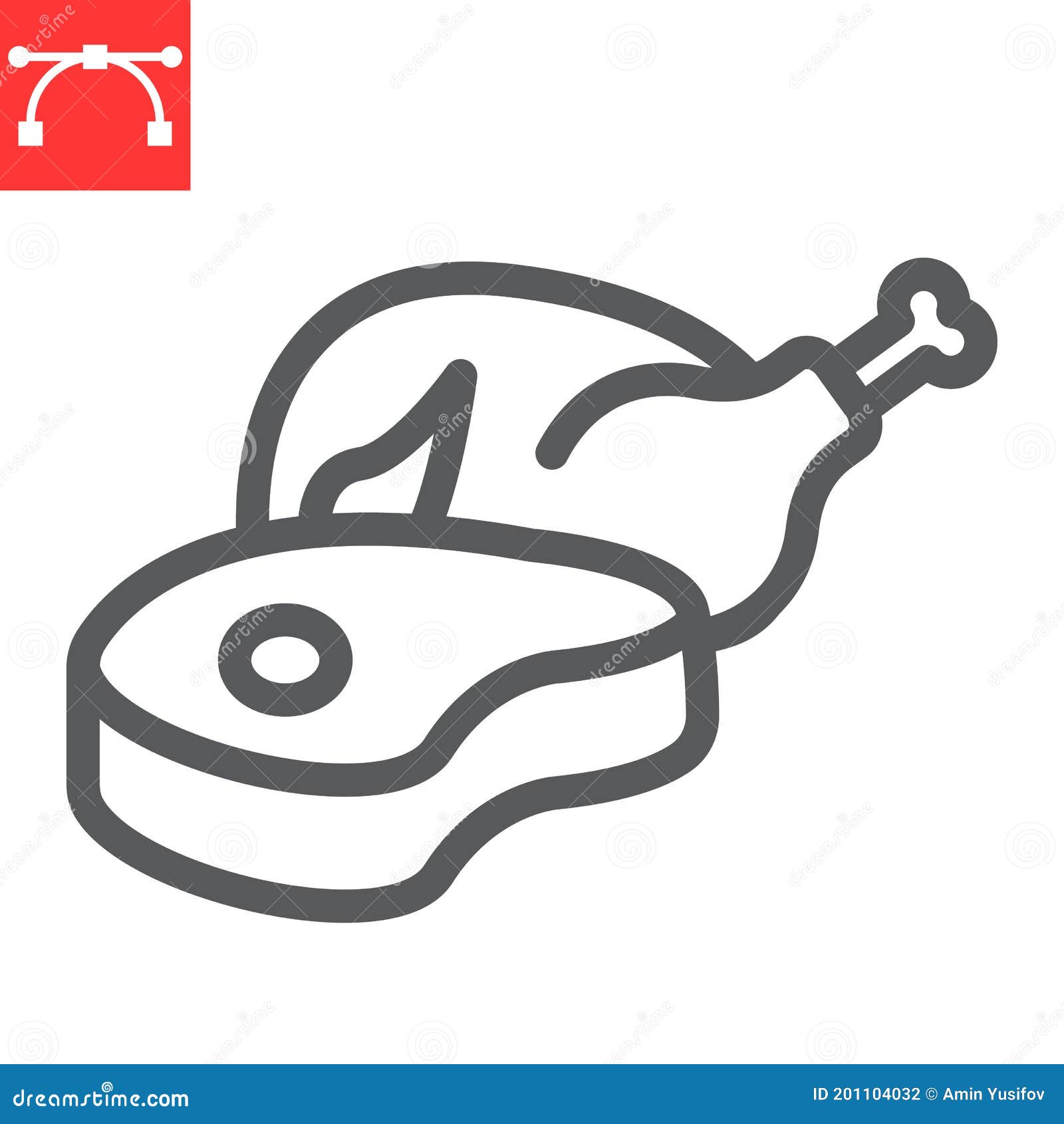 Meat and Poultry Line Icon, Chicken Meat and Steak, Beef Sign Vector ...