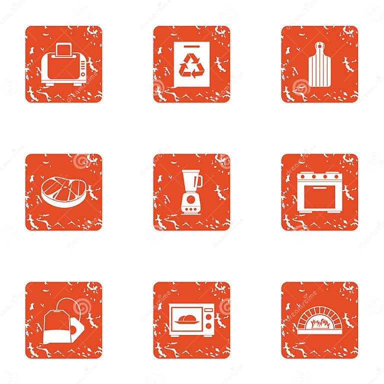 Meat Processing Icons Set, Grunge Style Stock Vector - Illustration of ...