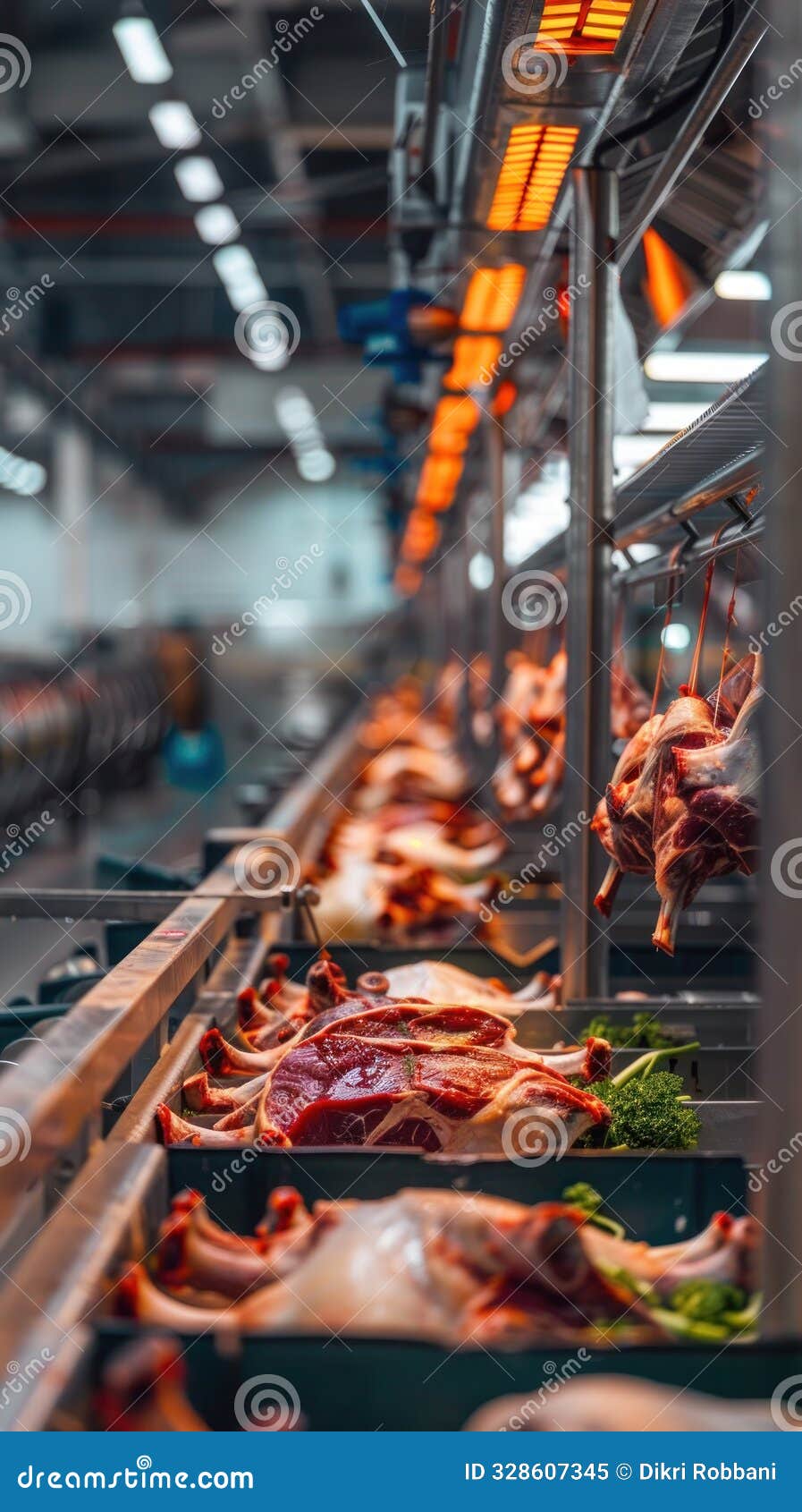 Meat Processing Line in a Modern Industrial Facility Stock Illustration ...