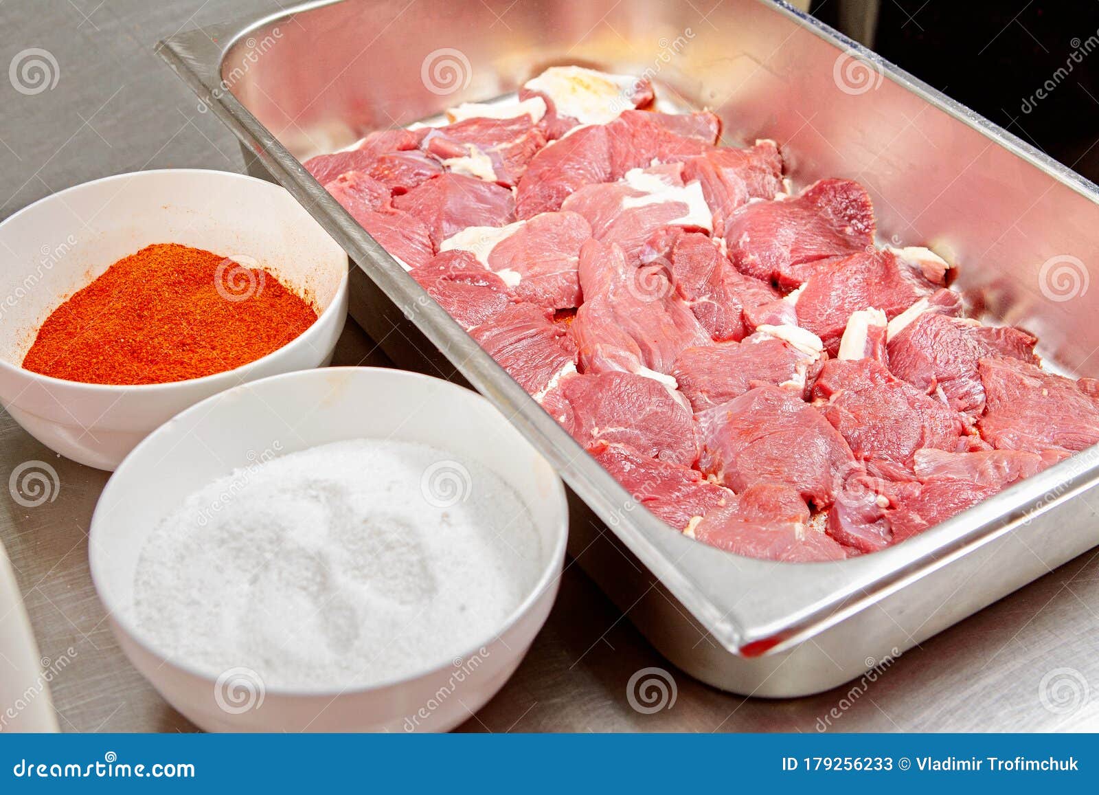 Marinating Barbecue Meat, Plate with Spices for Marinade Stock Image ...