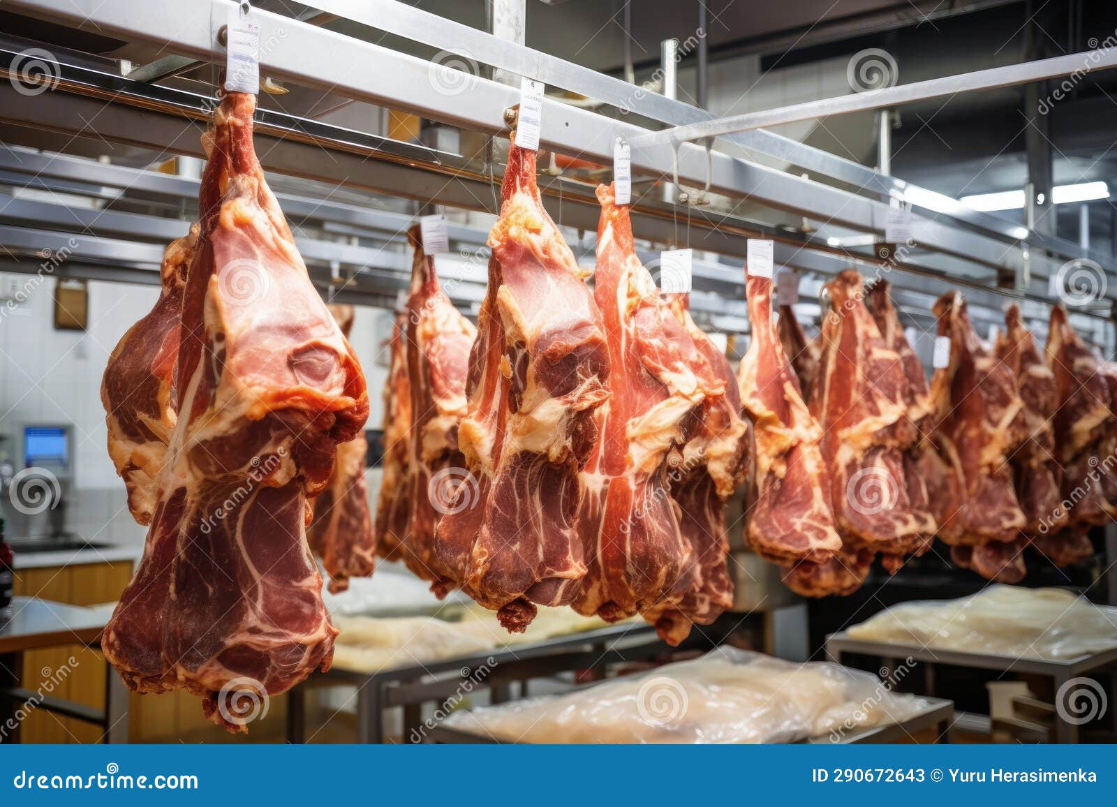 Meat Processing Plant. Raised Meat for Further Processing in the ...