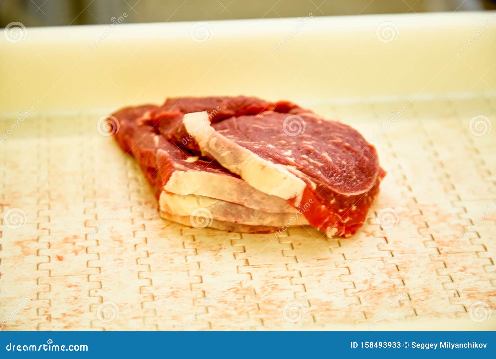 Meat Processing Plant. Slices of Cut Beef Stock Image - Image of ...