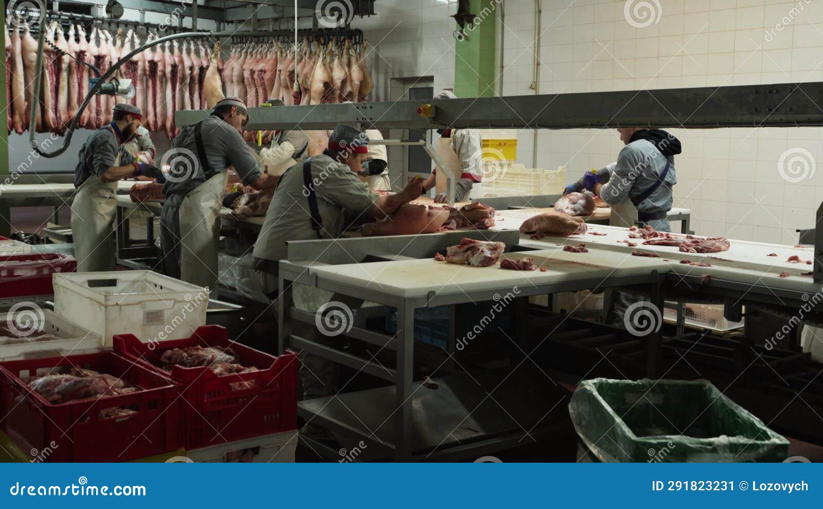 Meat Production, Meat Cutting Conveyor, Meat Industry, Manual Labor ...