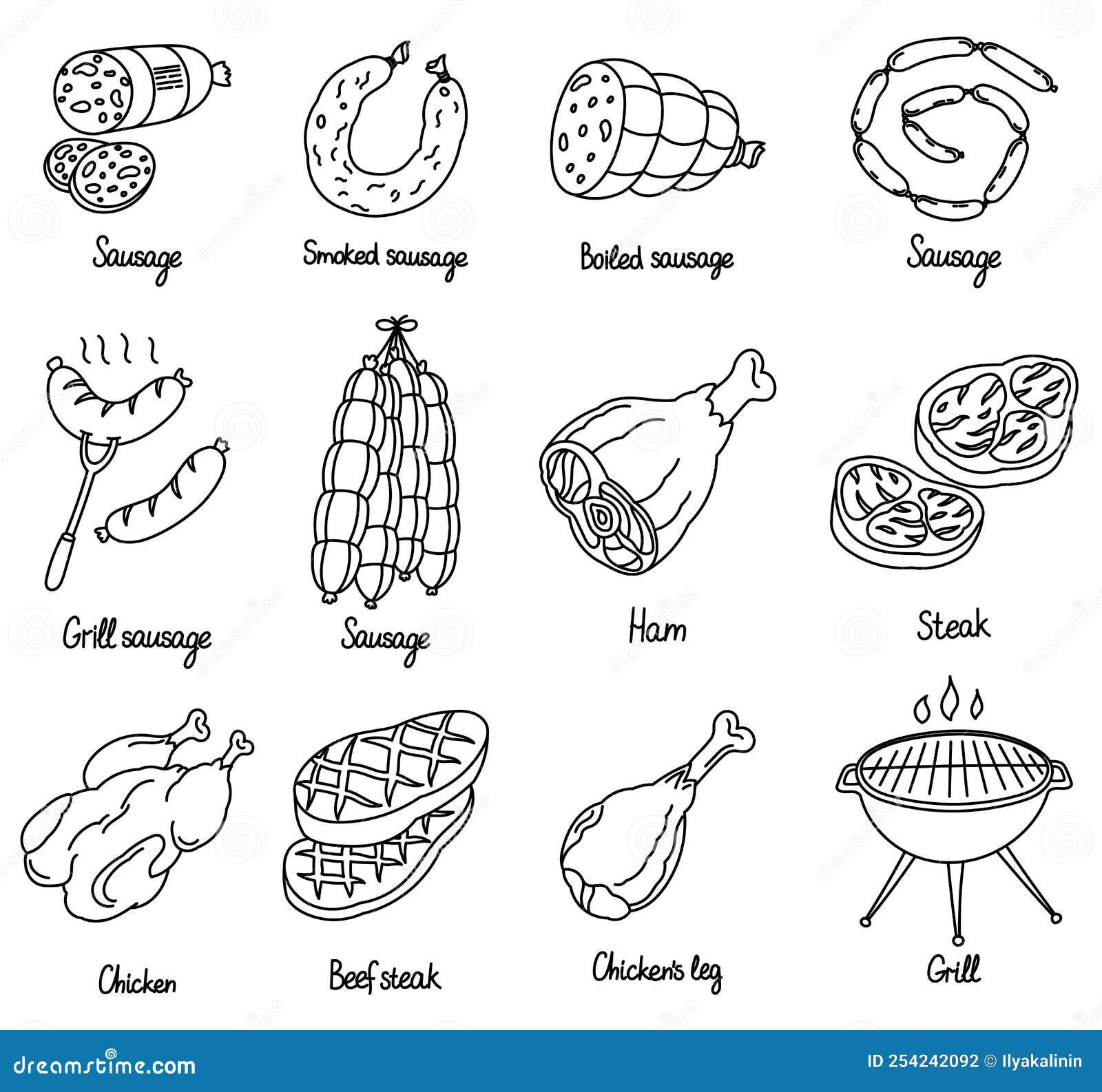 Meat Products Icon Set. Editable Outline Stroke Thickness. Vector Line ...