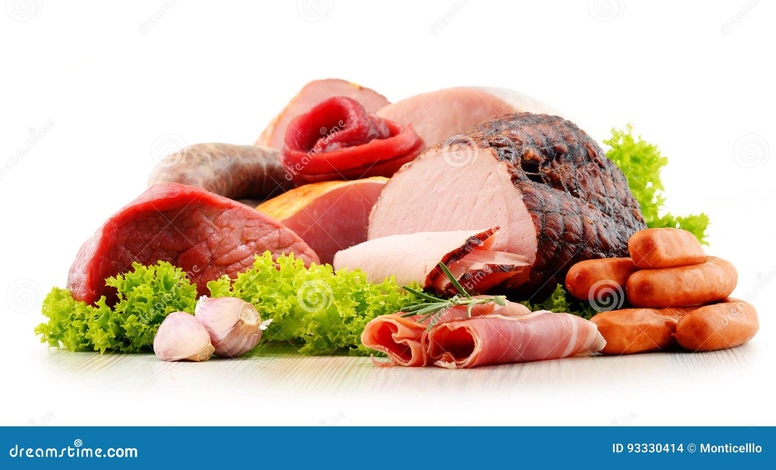 Meat Products Including Ham and Sausages Isolated on White Stock Photo ...