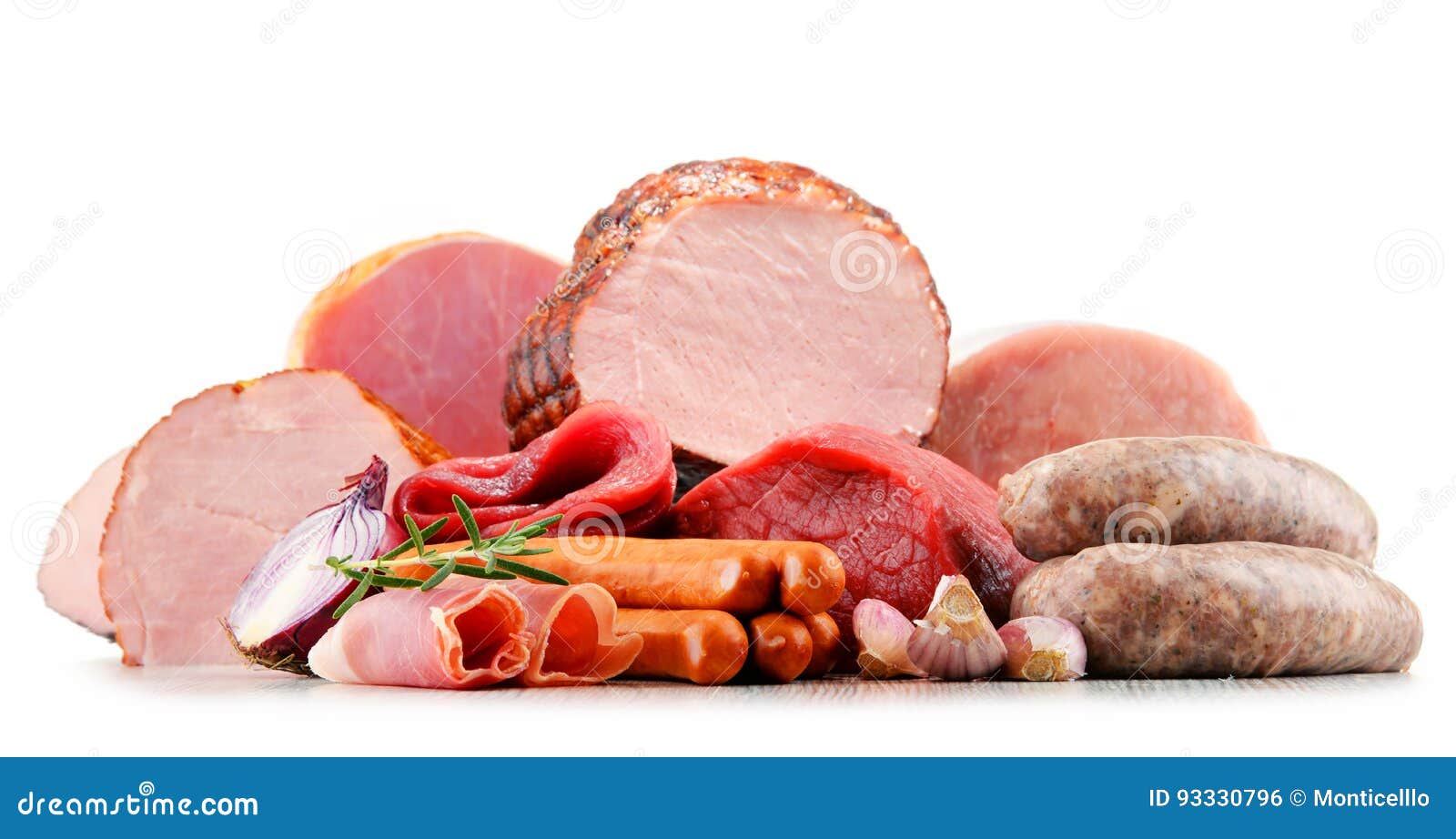 Meat Products Including Ham and Sausages Isolated on White Stock Photo ...