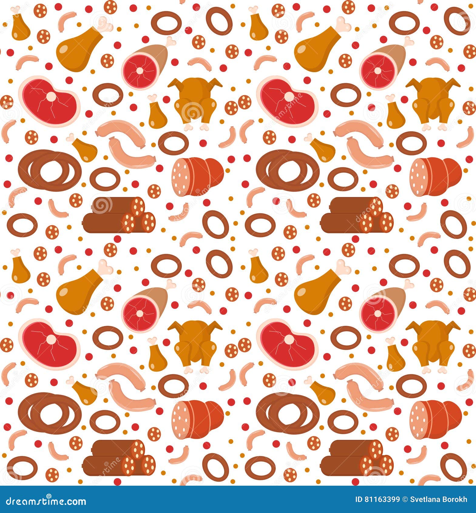 Meat Products Seamless Pattern Flat Style Meats And Sausage Endless