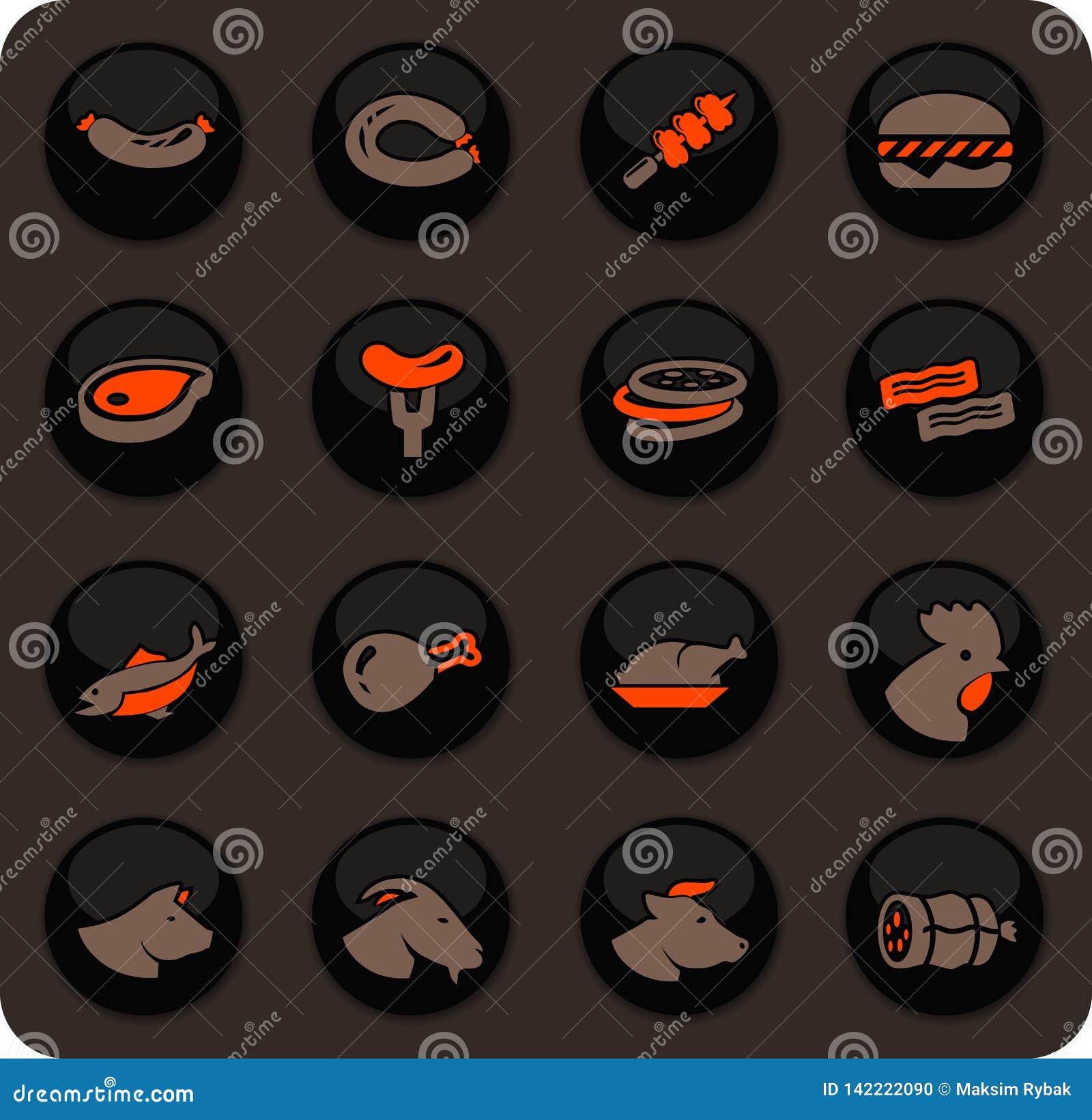 Meat and protein icons set stock vector. Illustration of breakfast ...