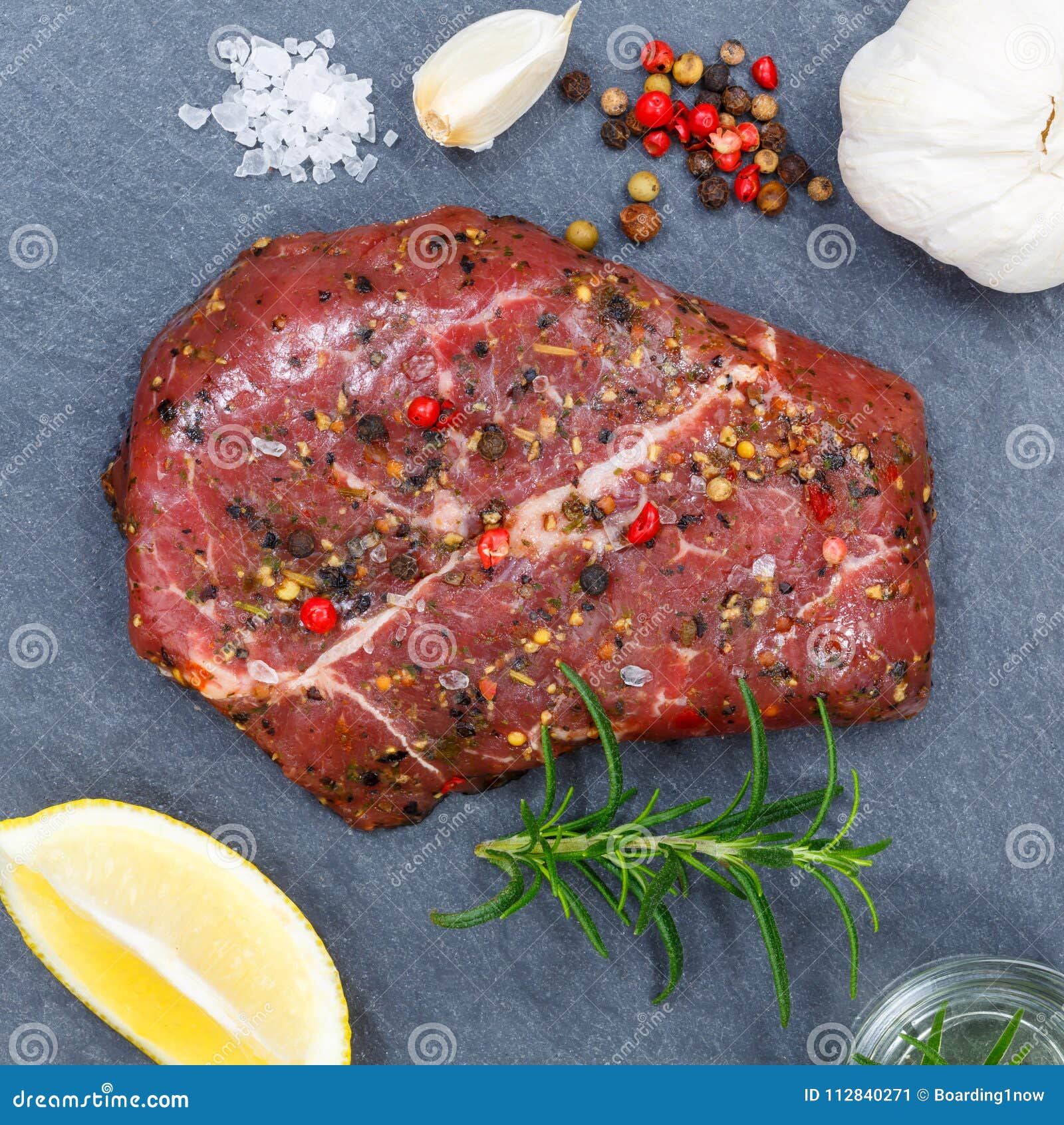 Meat Raw Beef Steak Square from Above Slate Stock Image - Image of ...