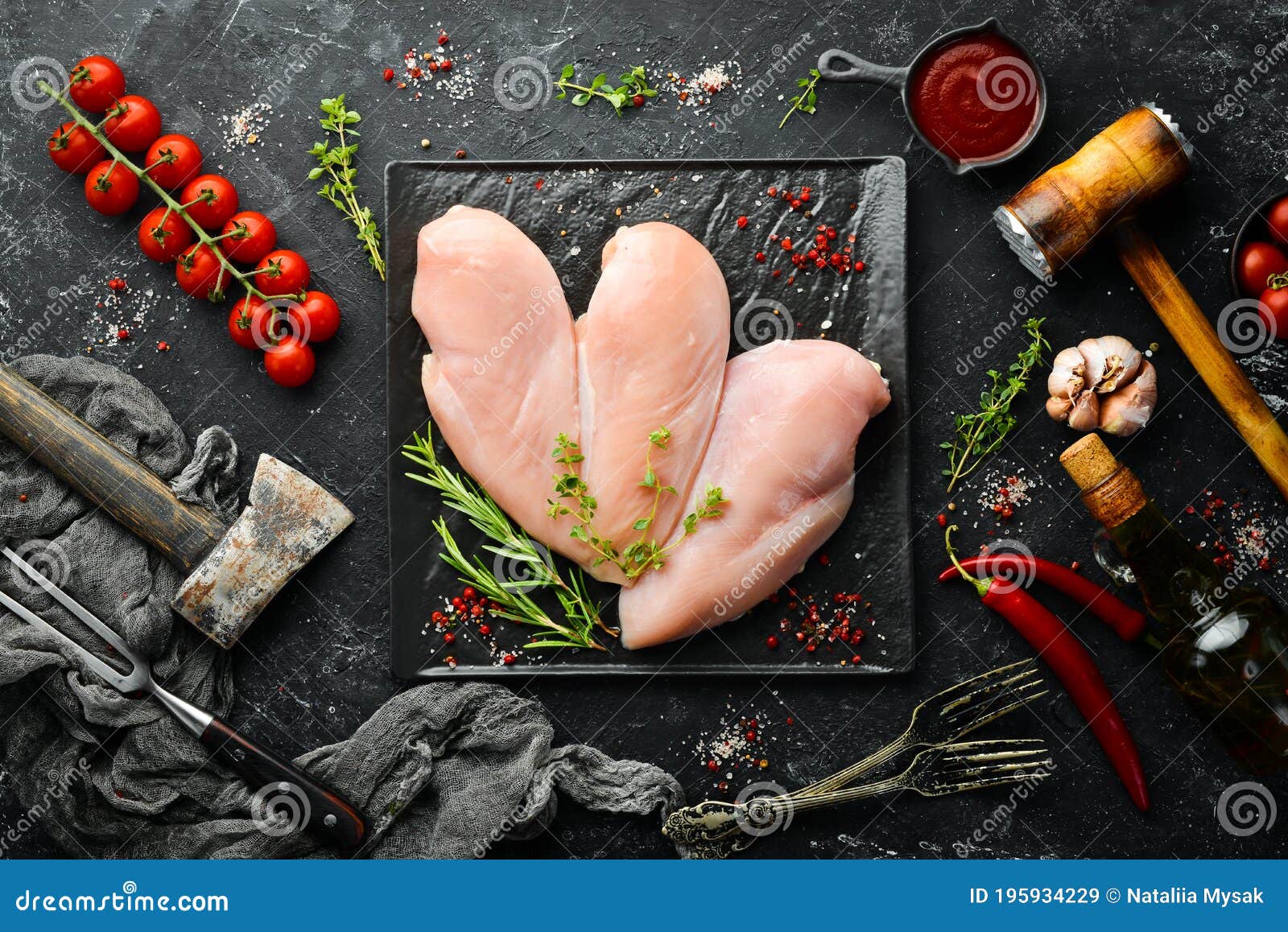 Meat. Raw Chicken Fillet with Spices. Top View Stock Image - Image of ...