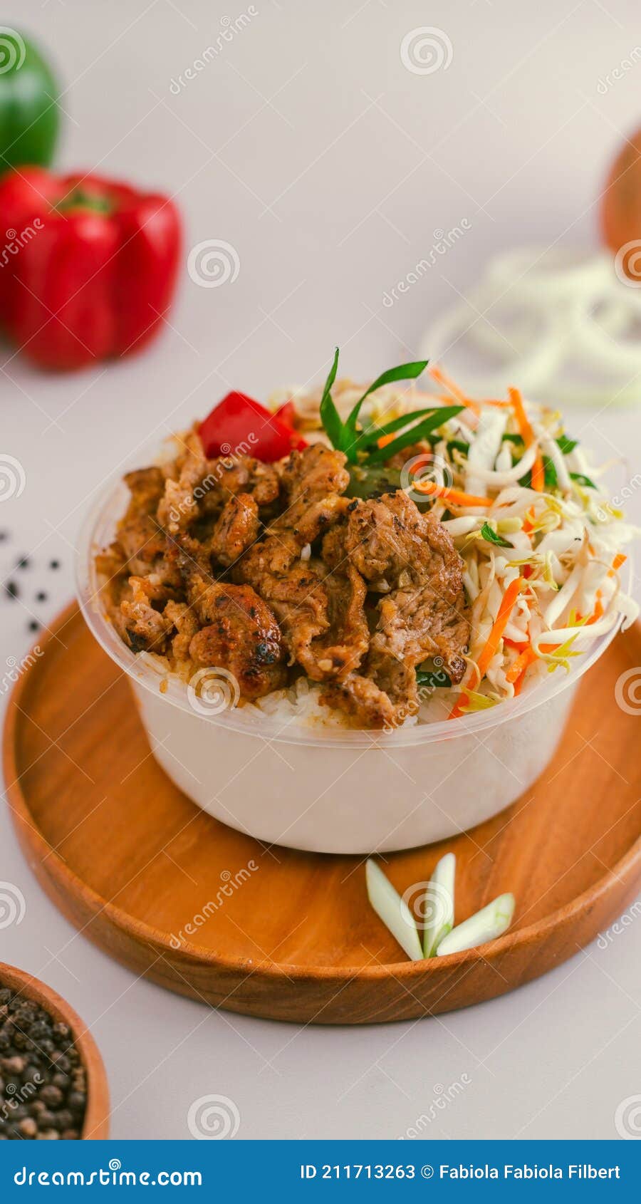 Meat on the rice bowl stock image. Image of produce - 211713263