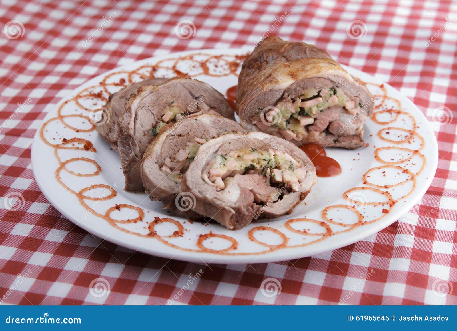 Meat roll on a Plate stock photo. Image of herb, dish - 61965646