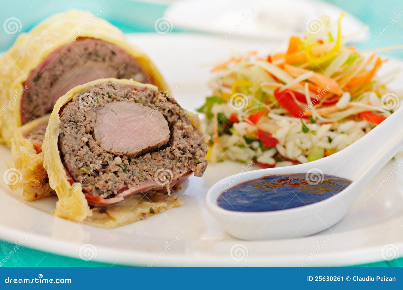 Meat Roll Sauce and Vegetable Stock Image - Image of prepared ...