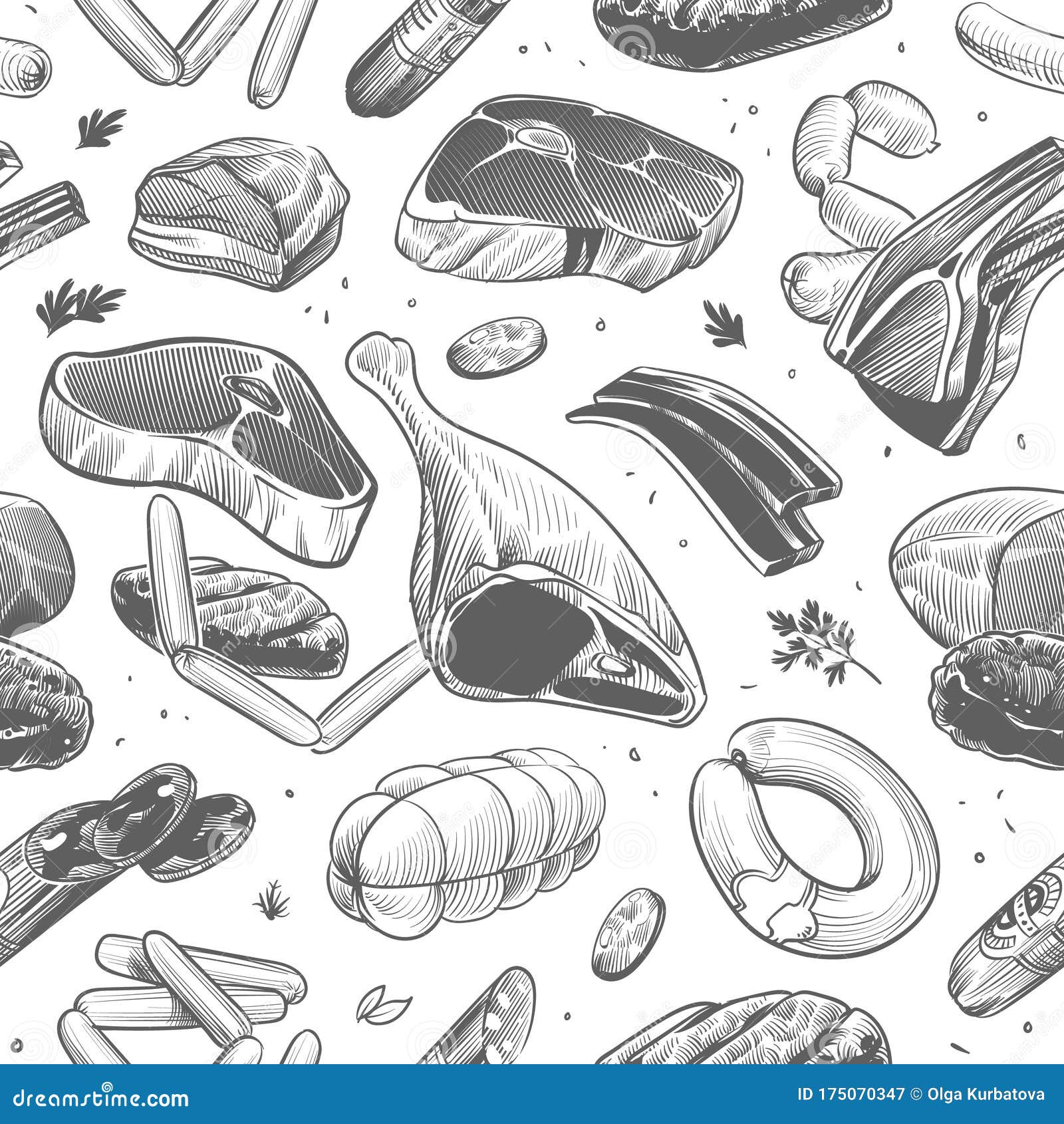Meat Seamless Pattern Meat Products Background For Butcher Shop Design