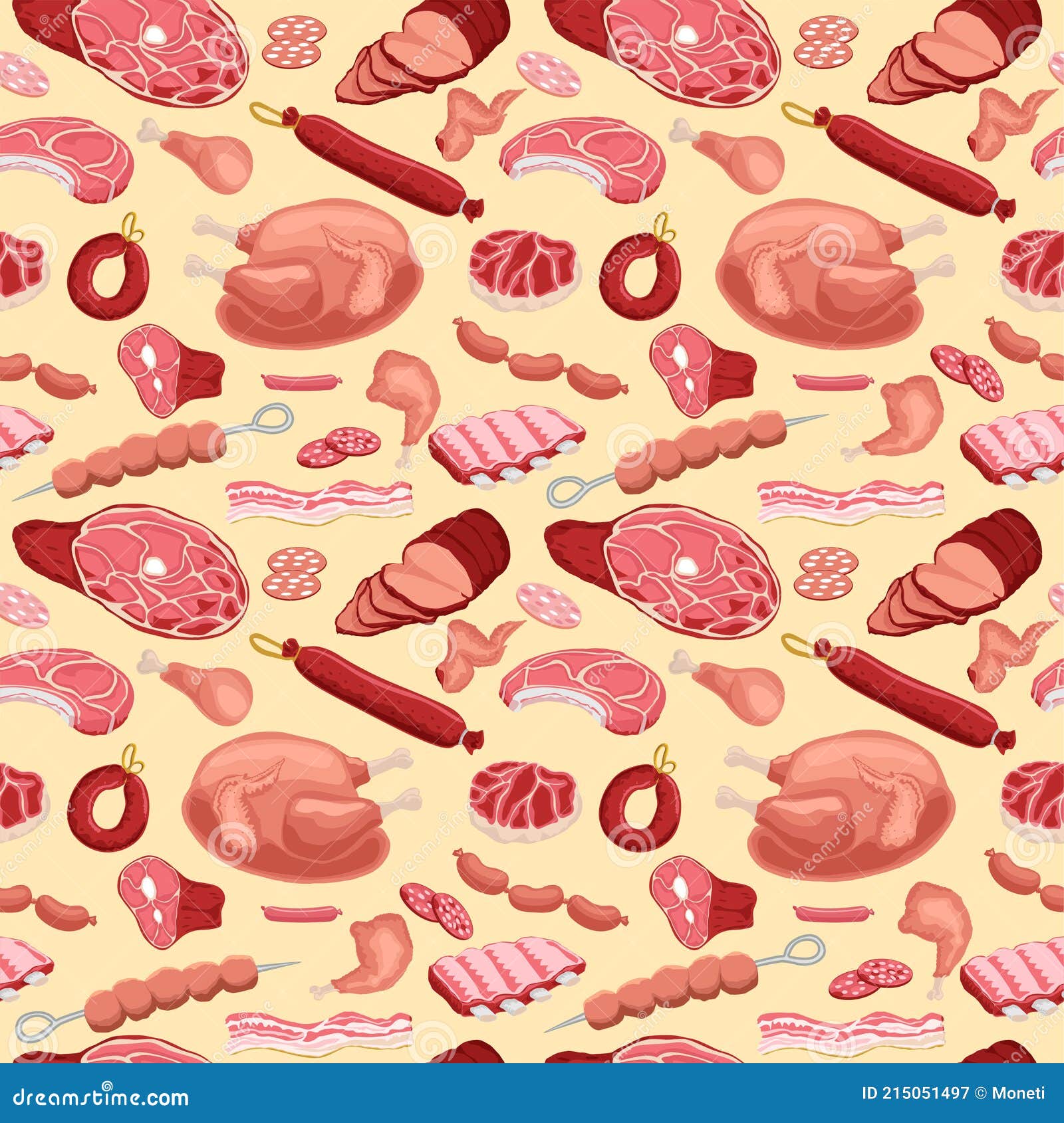 Meat Seamless Pattern Meat Products Background For Butcher Shop Design