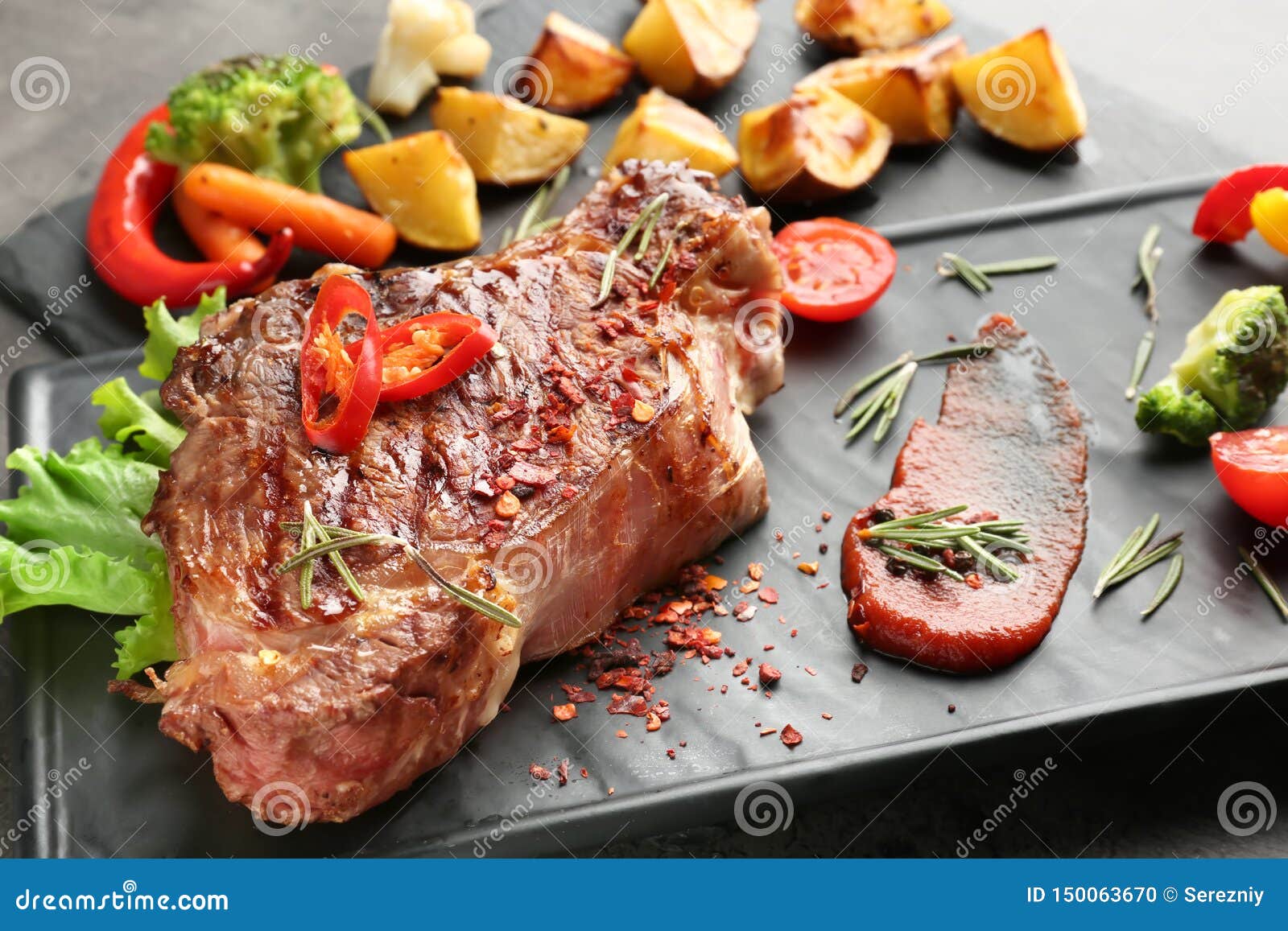 Meat Served with Vegetable Garnish on Plate Stock Photo - Image of meat ...