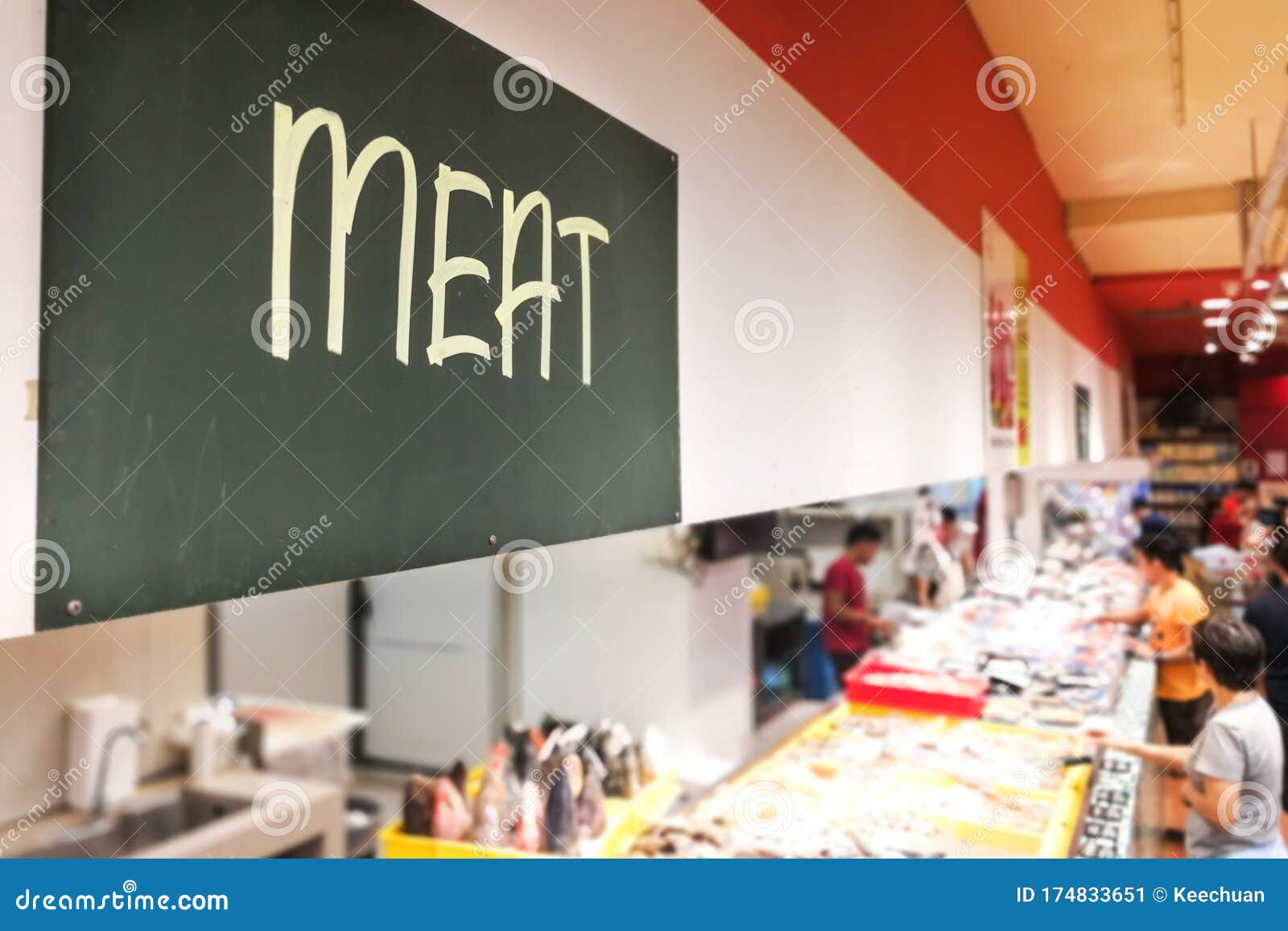 Meat Signage at the Meat Produce Section of Supermarket with Defocused ...