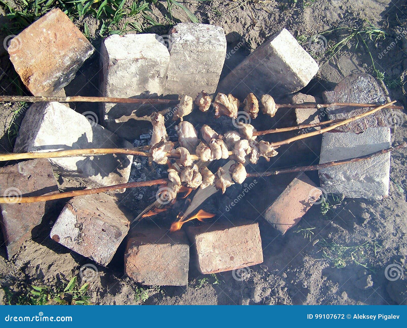 Chicken on open fire stock photo. Image of piece, ashes - 99107672