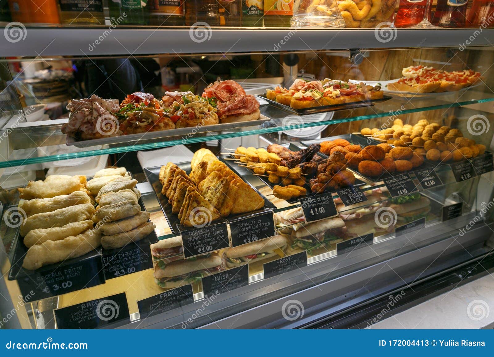 Meat Snacks, Sandwiches on Display in an Italian Store or Bar Stock ...
