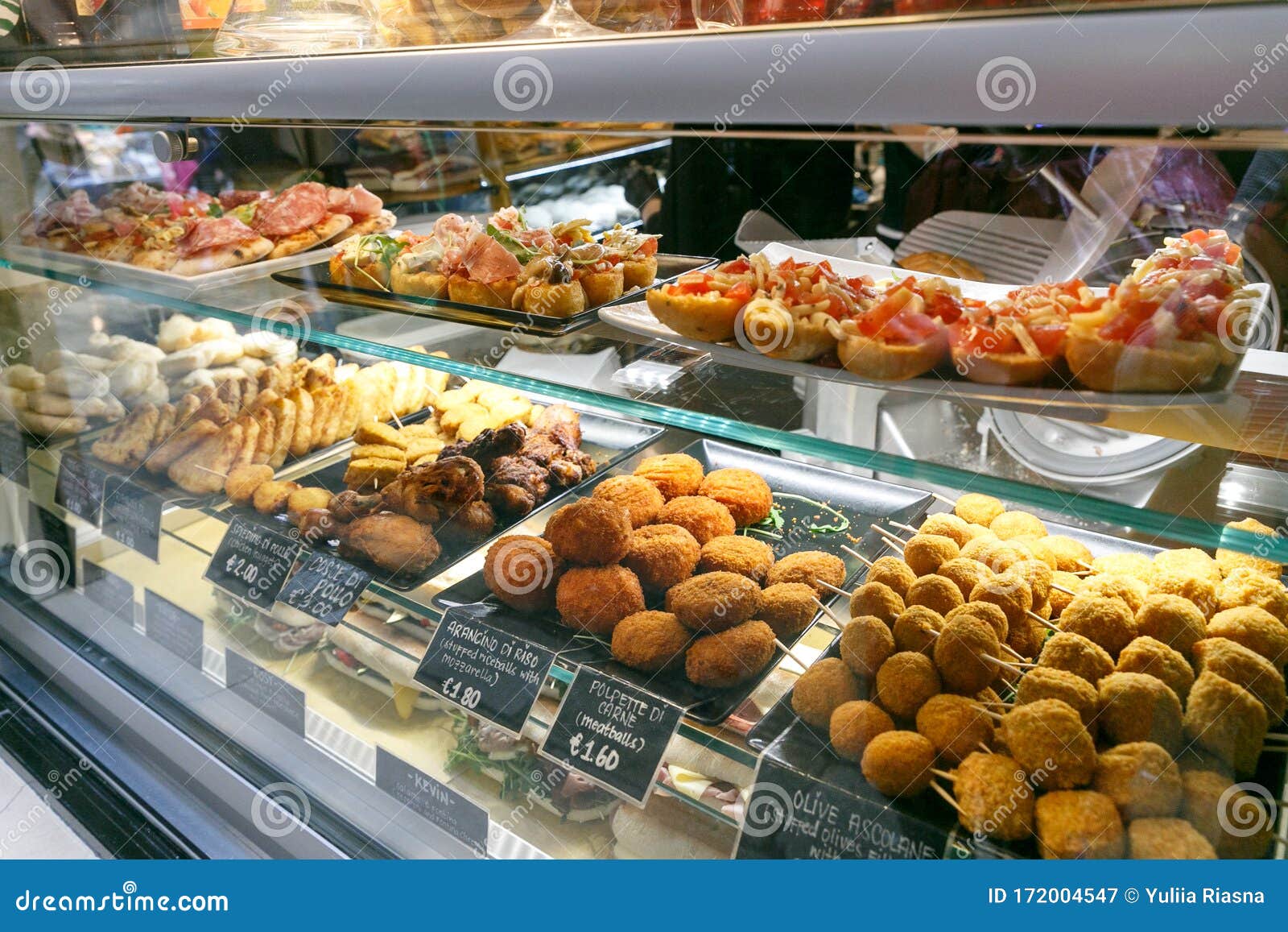 Meat Snacks, Sandwiches on Display in an Italian Store or Bar Stock ...
