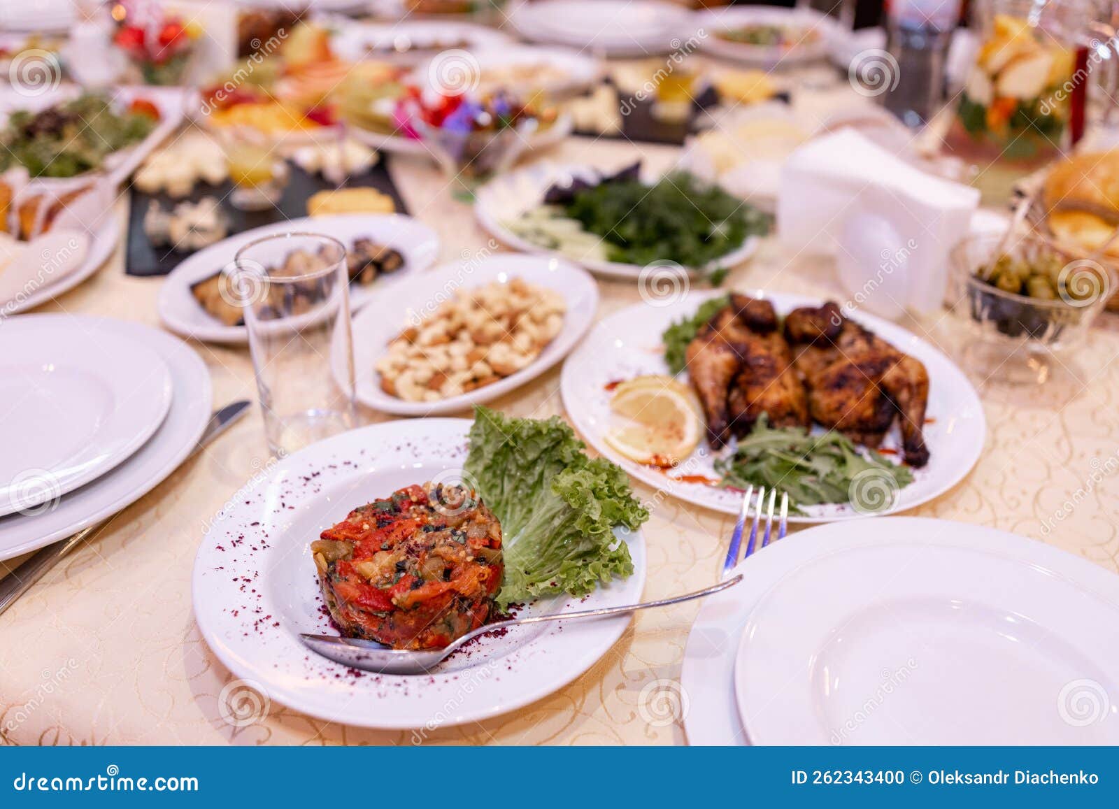 Meat and Snacks on the Table in the Restaurant Stock Photo - Image of ...