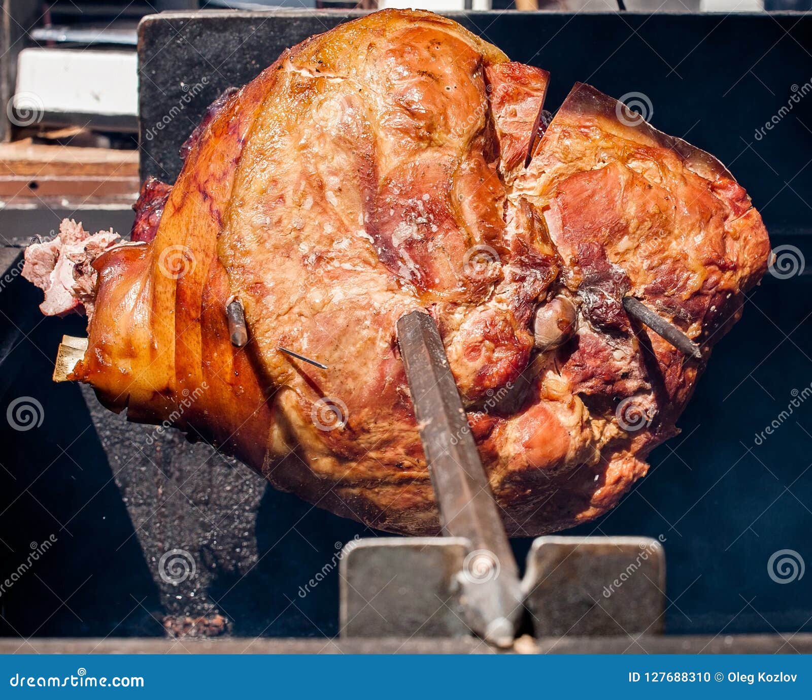 Meat on a spit stock photo. Image of street, spit, outdoor - 127688310