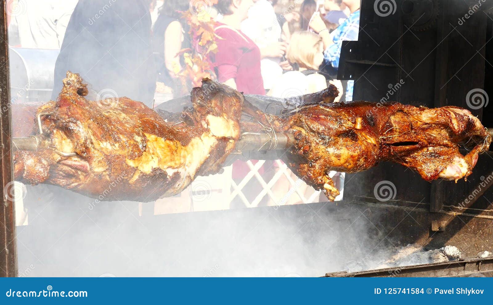 Meat on the spit stock footage. Video of dinner, dripping - 125741584