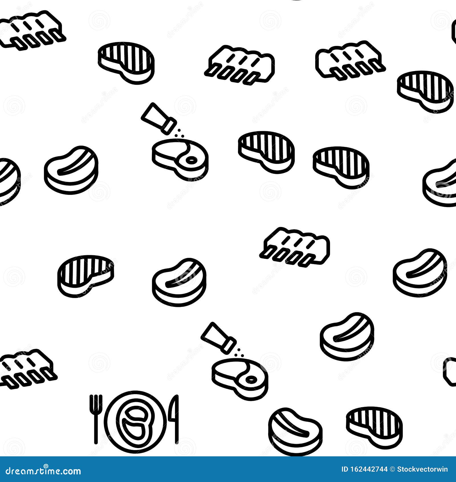 Meat Steak Vector Seamless Pattern Stock Vector - Illustration of lined ...