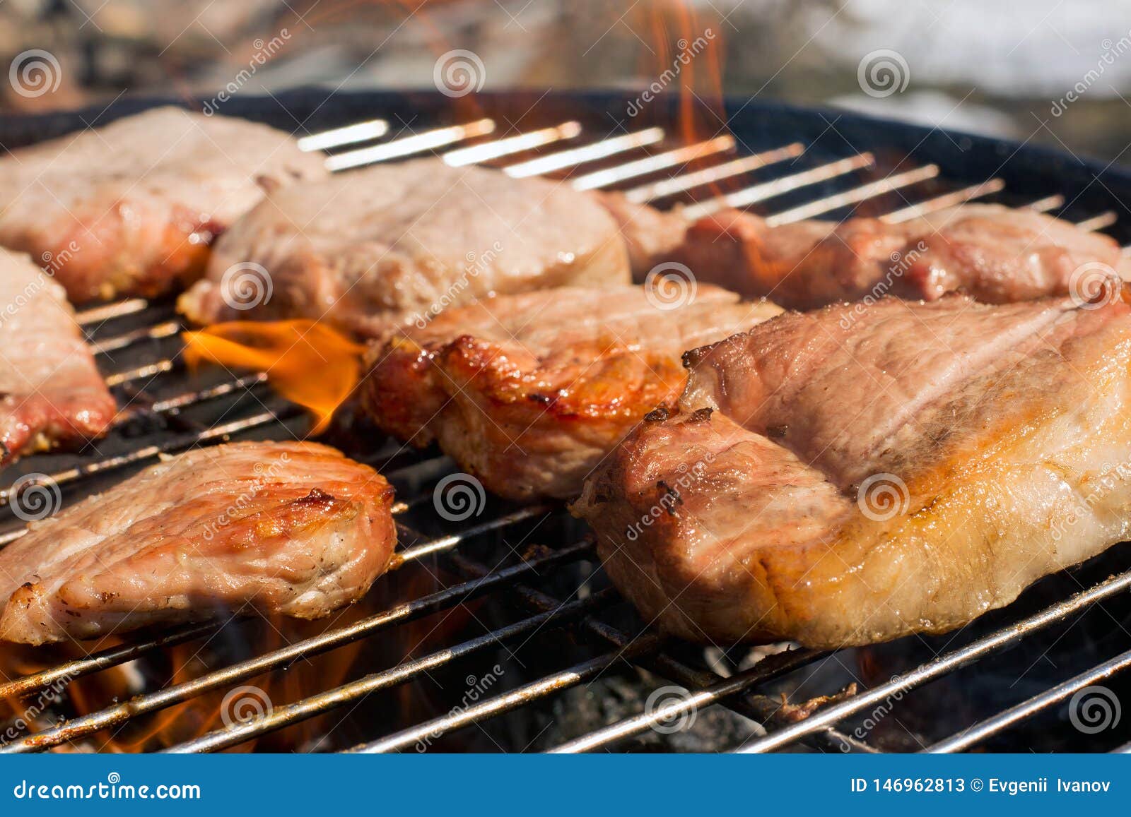 Meat Steaks are Fried on the Ba Rbecue Grill Stock Image - Image of ...