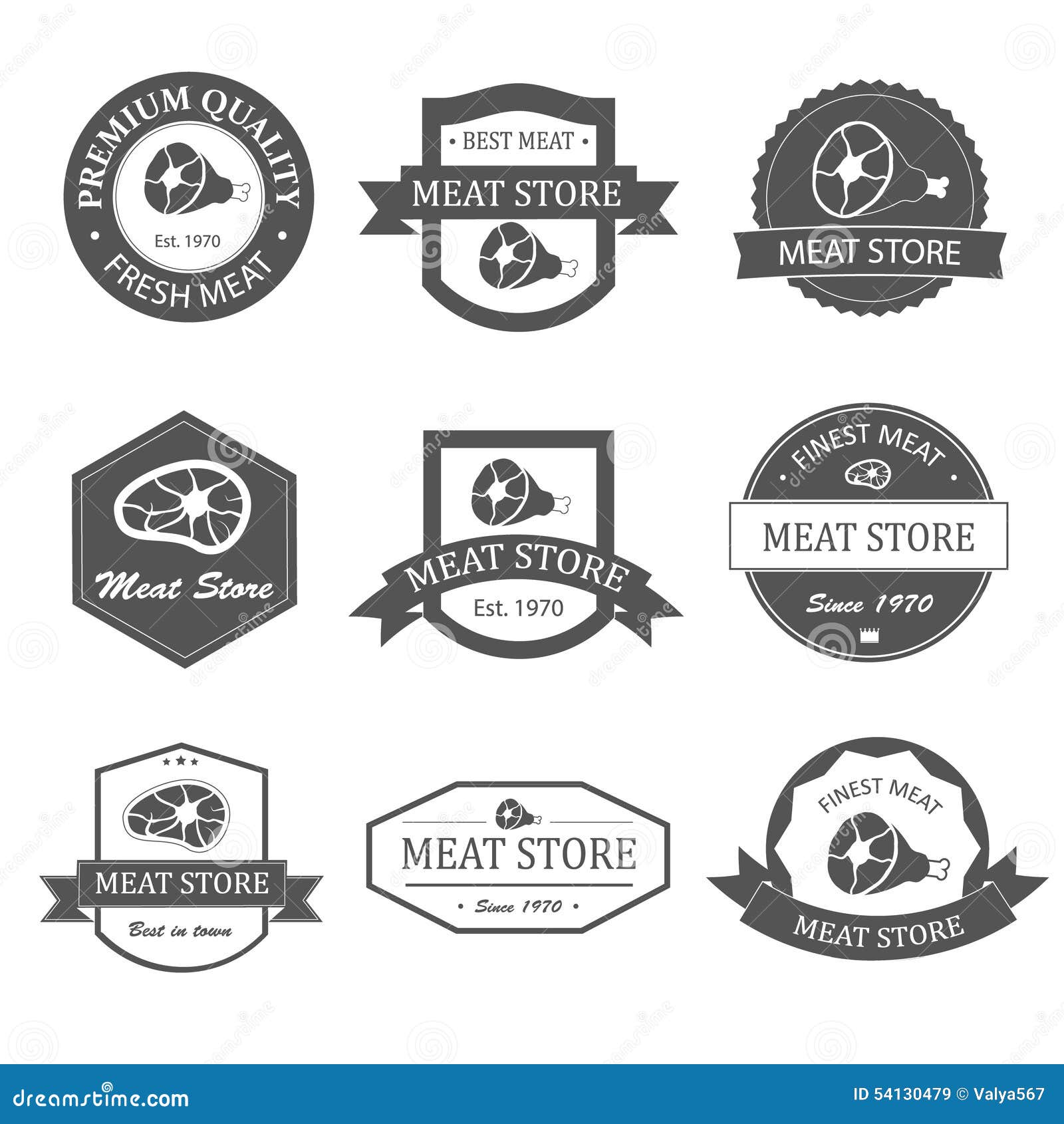 Meat Store Labels, Logos And Badges Set Cartoon Vector | CartoonDealer ...