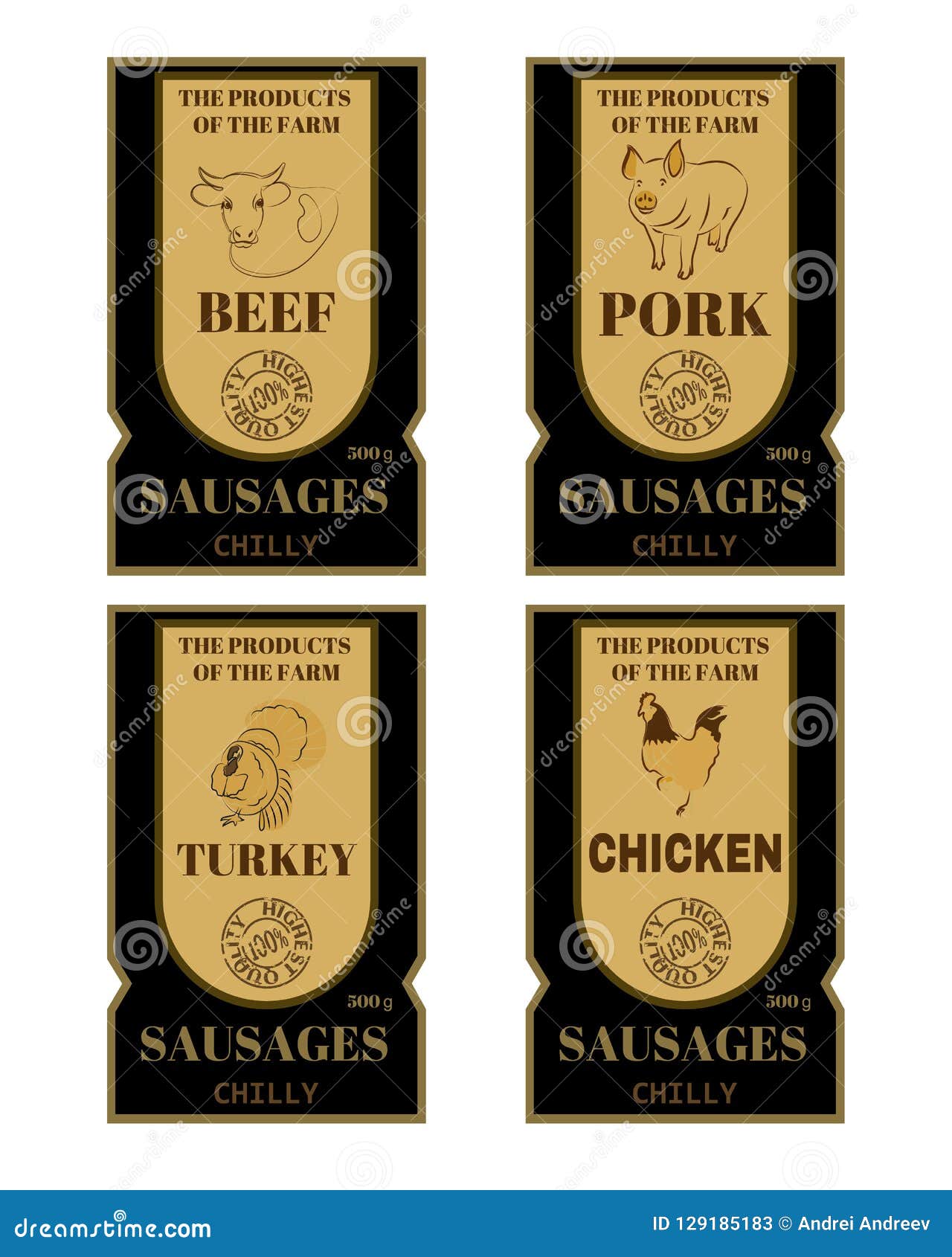 Meat Store Packaging Design Labels Fresh Beef, Pork, Chicken, Fish ...