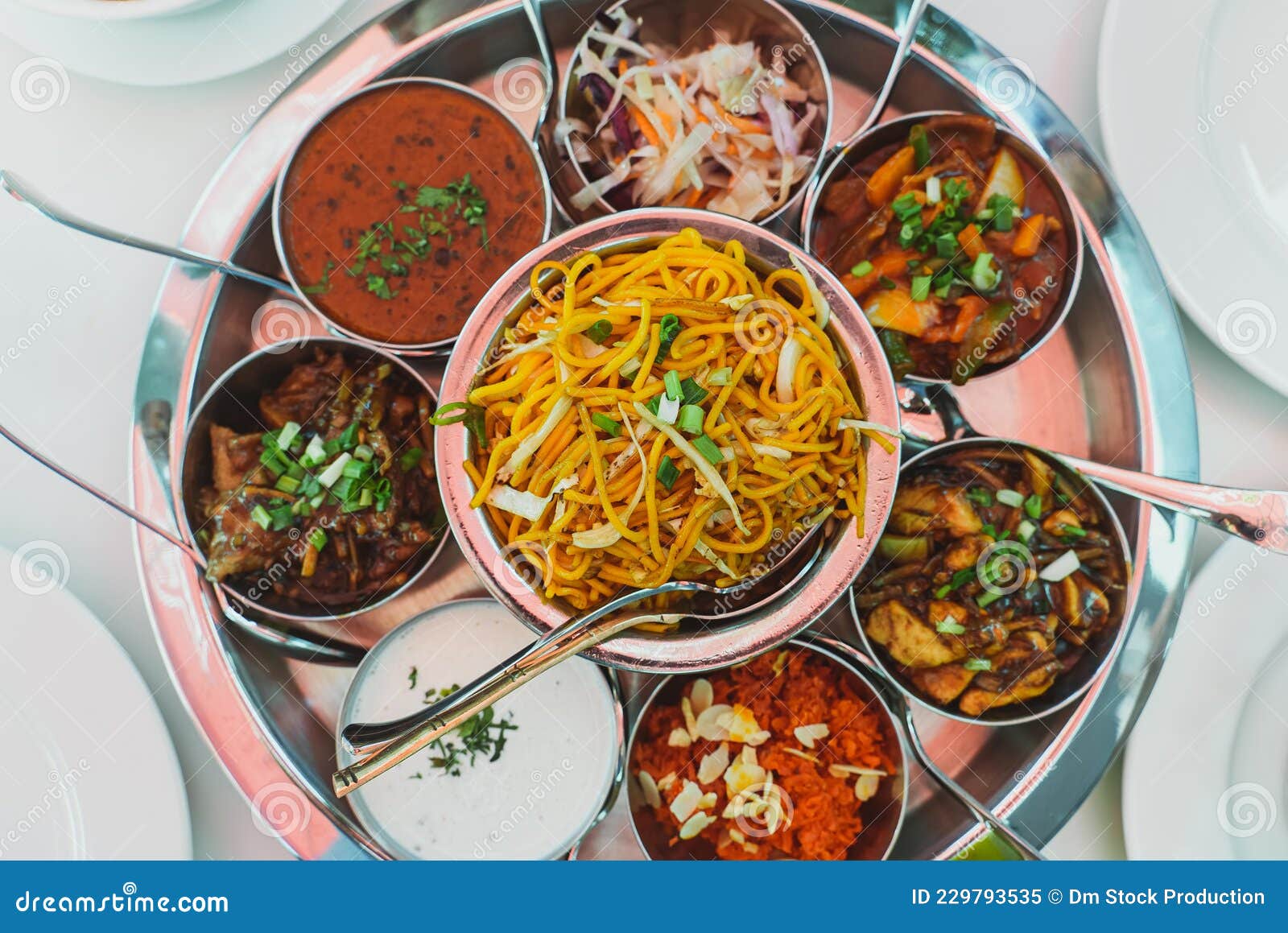 Meat thali stock image. Image of paratha, beans, plate - 229793535