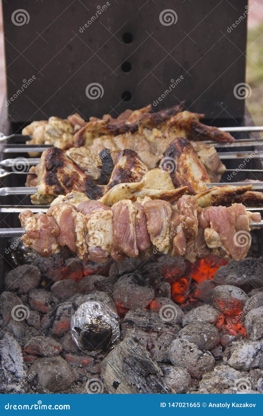 Meat Threaded on Skewers Roasted Stock Image - Image of grilled ...