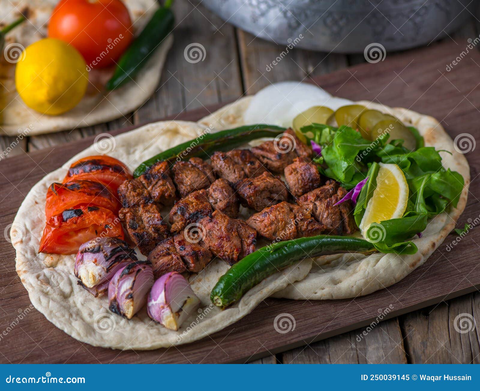 Meat Tikka Platter Served in a Dish Side View on Wooden Table ...