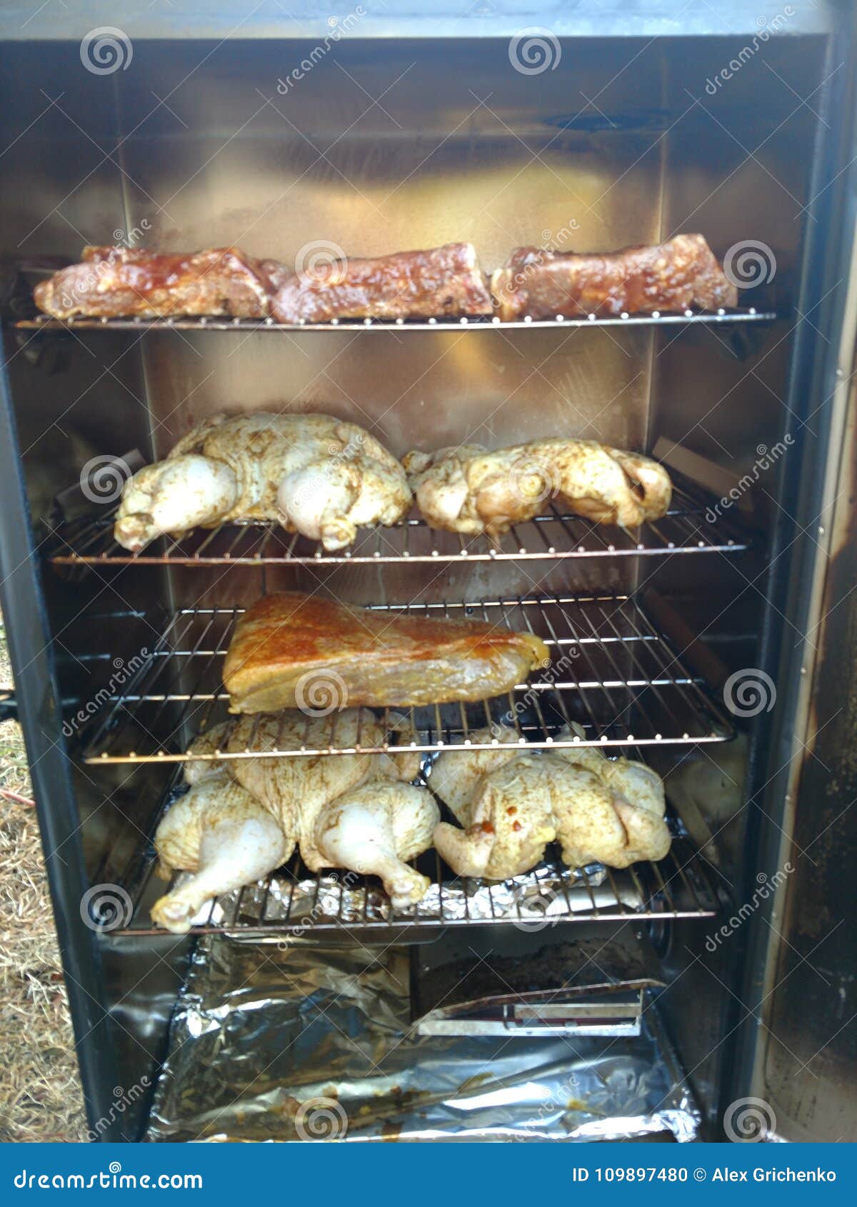 Meat Varety in an Electric Bbq Smoker Stock Photo - Image of fowl ...