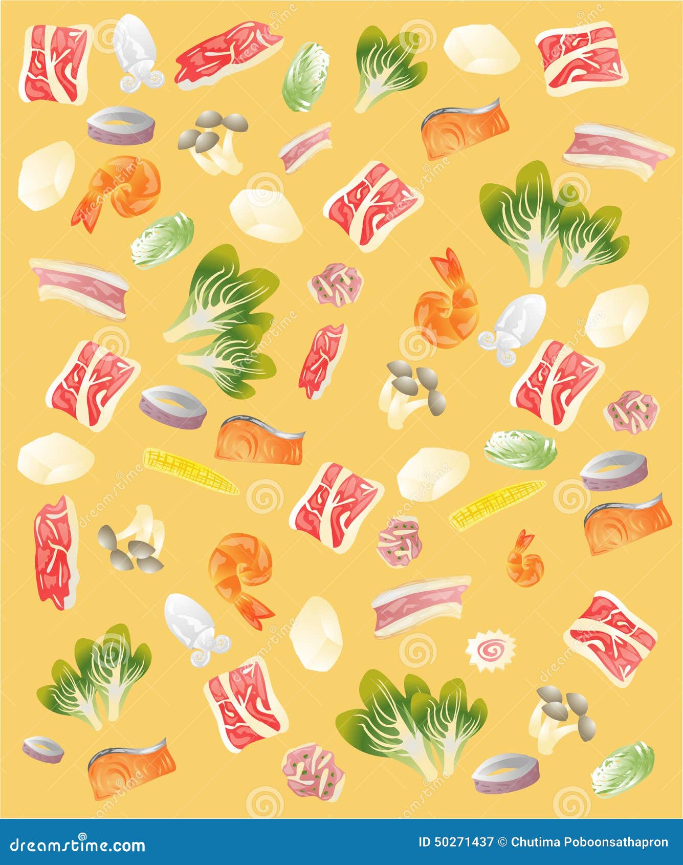 Meat and Vegetable Background Stock Illustration - Illustration of ...