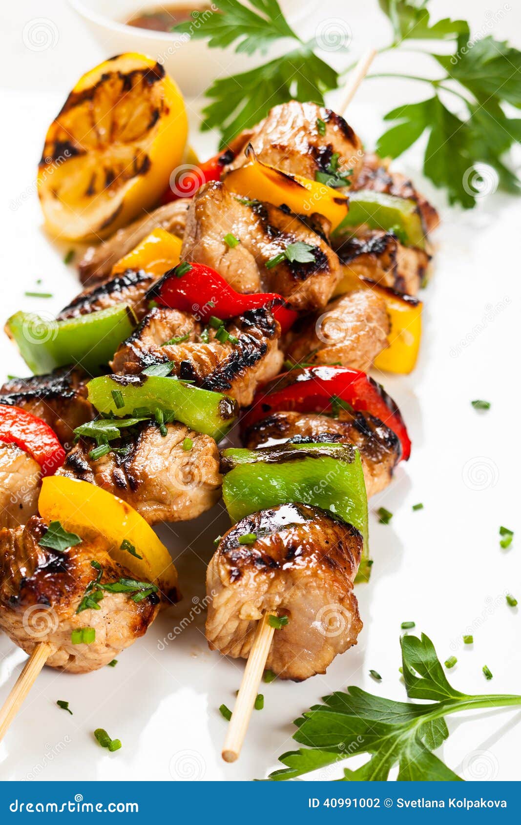Meat and vegetable kebabs stock photo. Image of eating - 40991002
