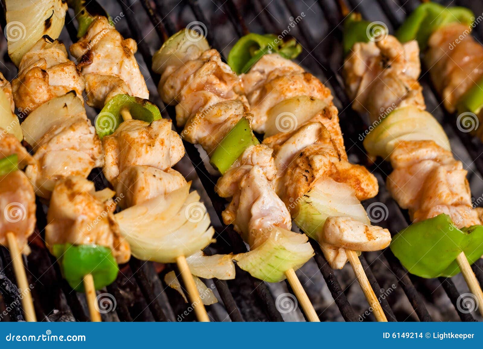 Meat and Vegetables on Barbecue Sticks - Closeup Stock Photo - Image of ...