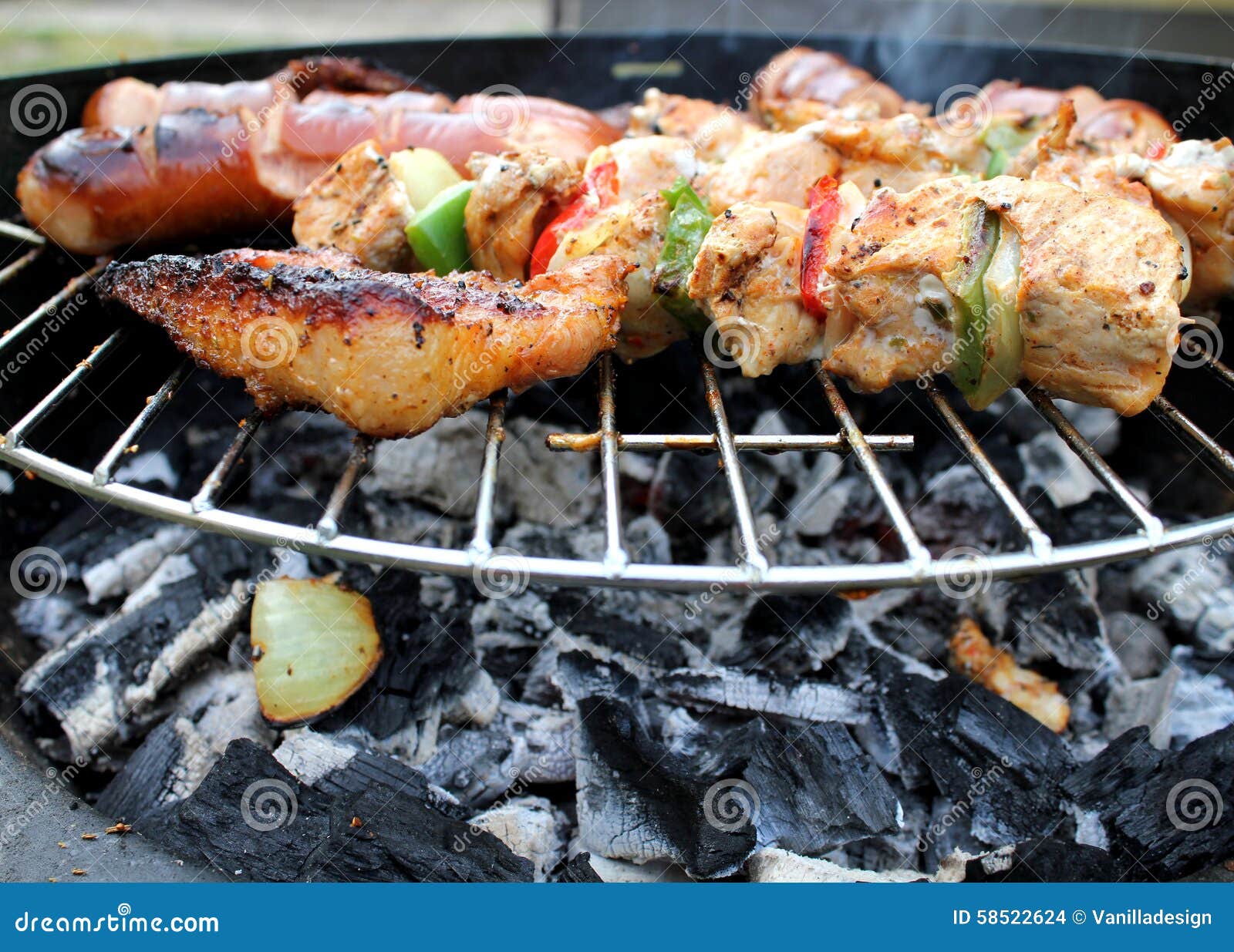 Meat and Vegetables Char-grilled Stock Photo - Image of outdoor, picnic ...